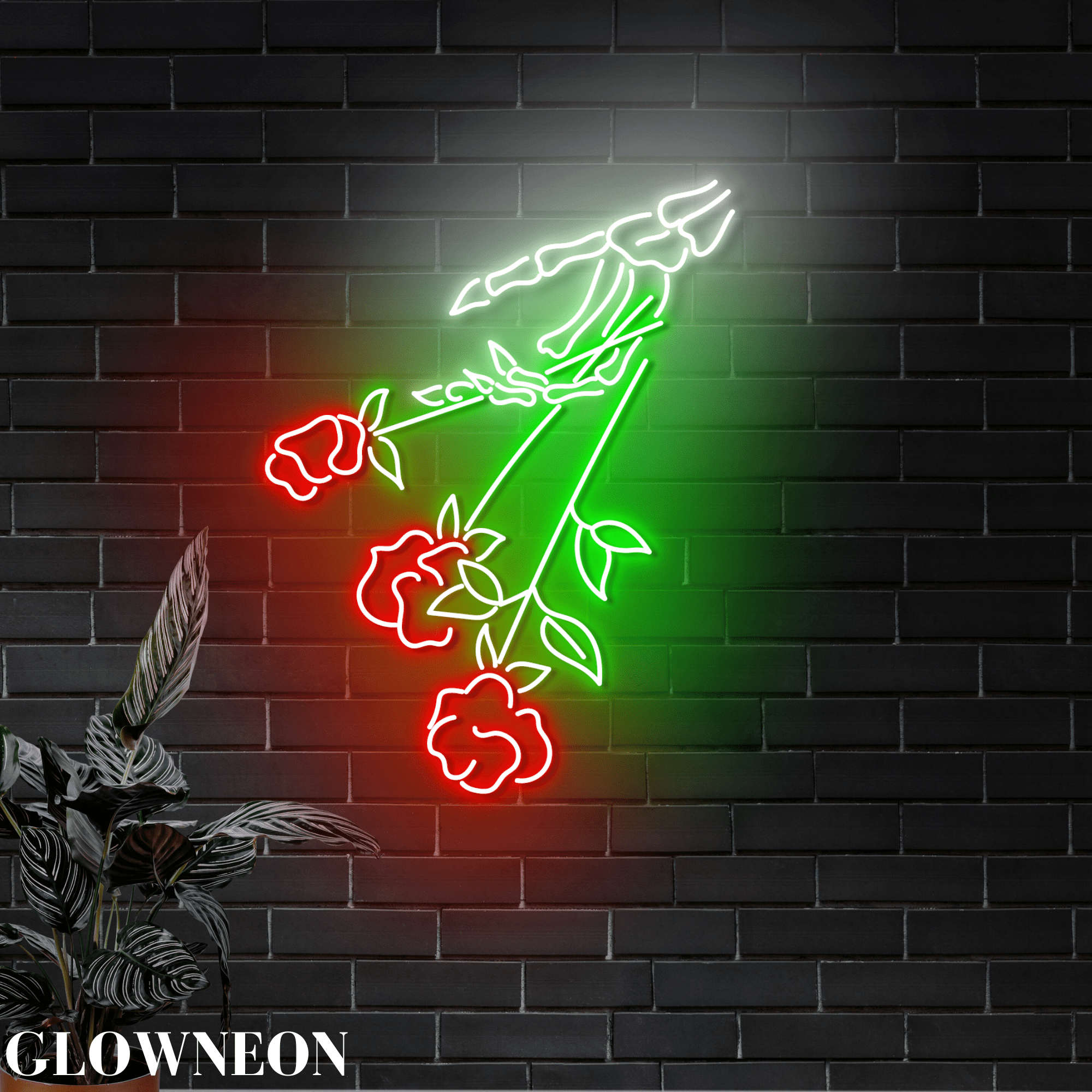 Glowneon Skeleton Hand Roses Neon Sign, Skeleton Sign, Halloween Sign ...