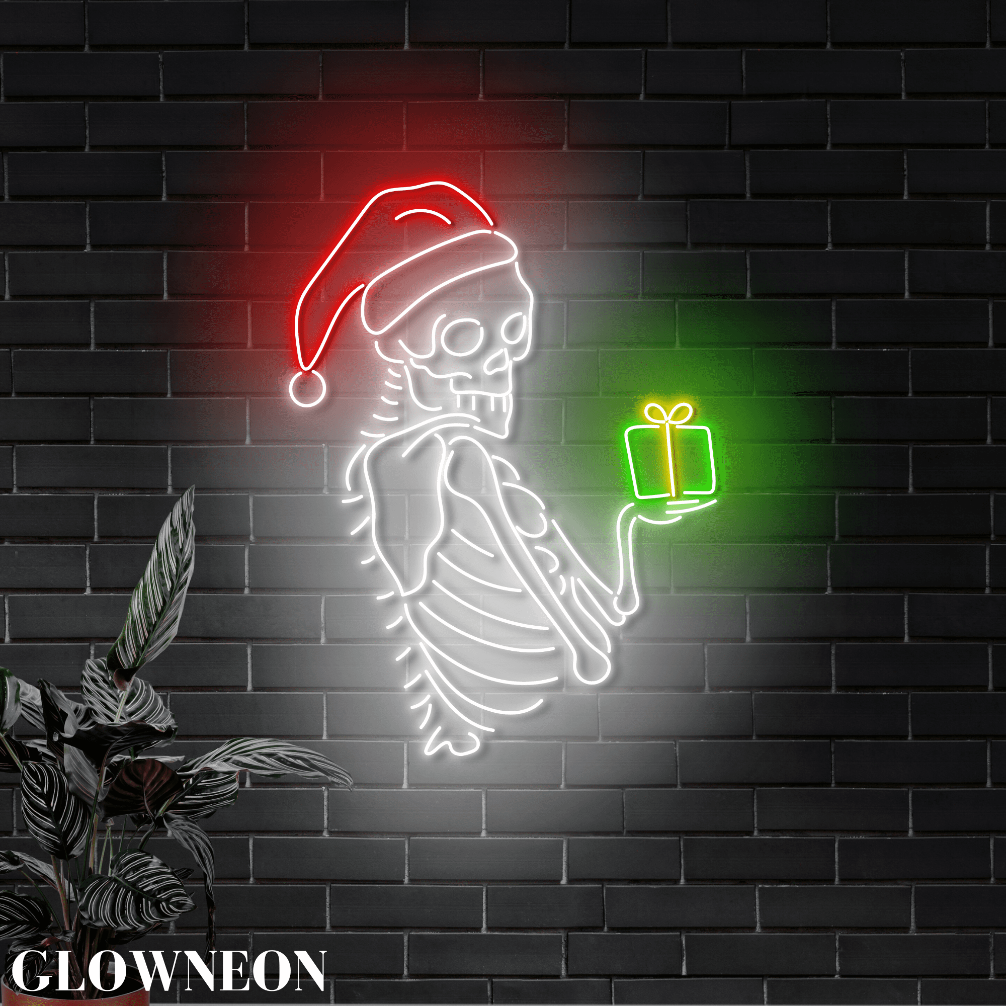 Glowneon Skeleton Santa Led Wall Art, Christmas Skull Party Neon Sign ...