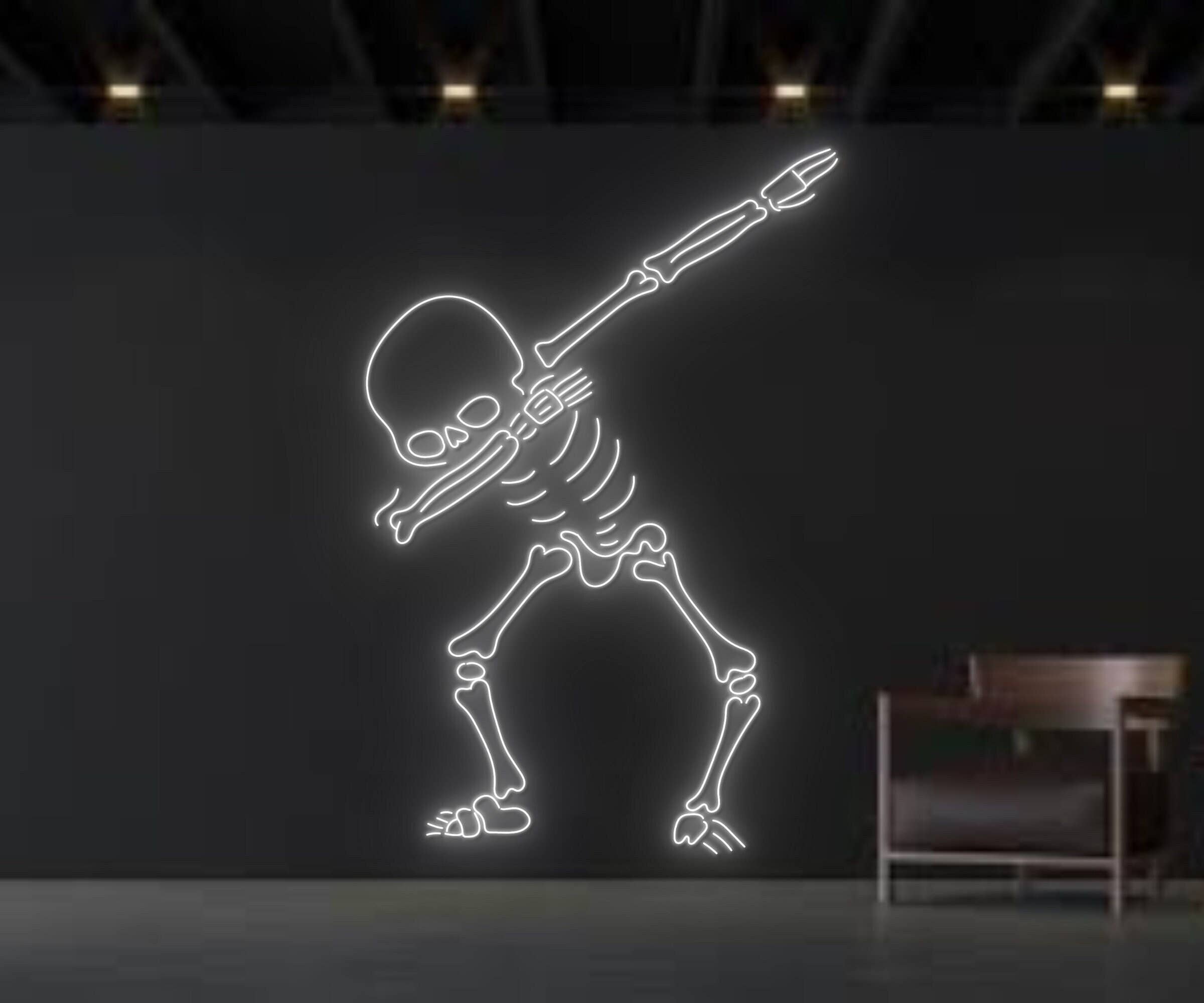 Glowneon Skeleton Skull Neon Sign, Halloween Party Wall LED Decor ...