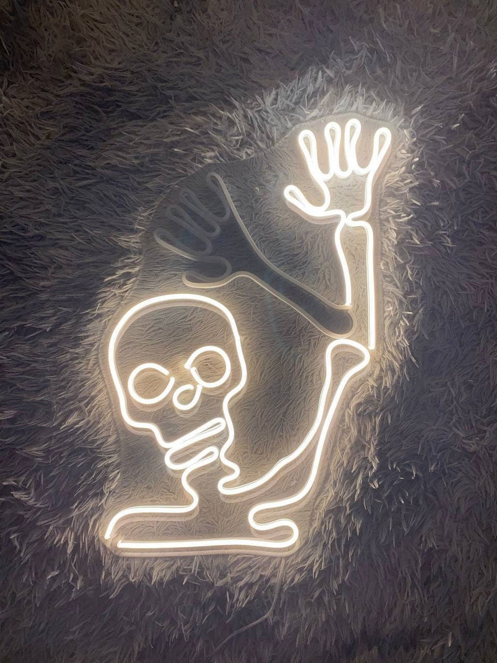 Glowneon Skeleton Skull Waving Hand Neon Sign, Halloween Party Decor ...
