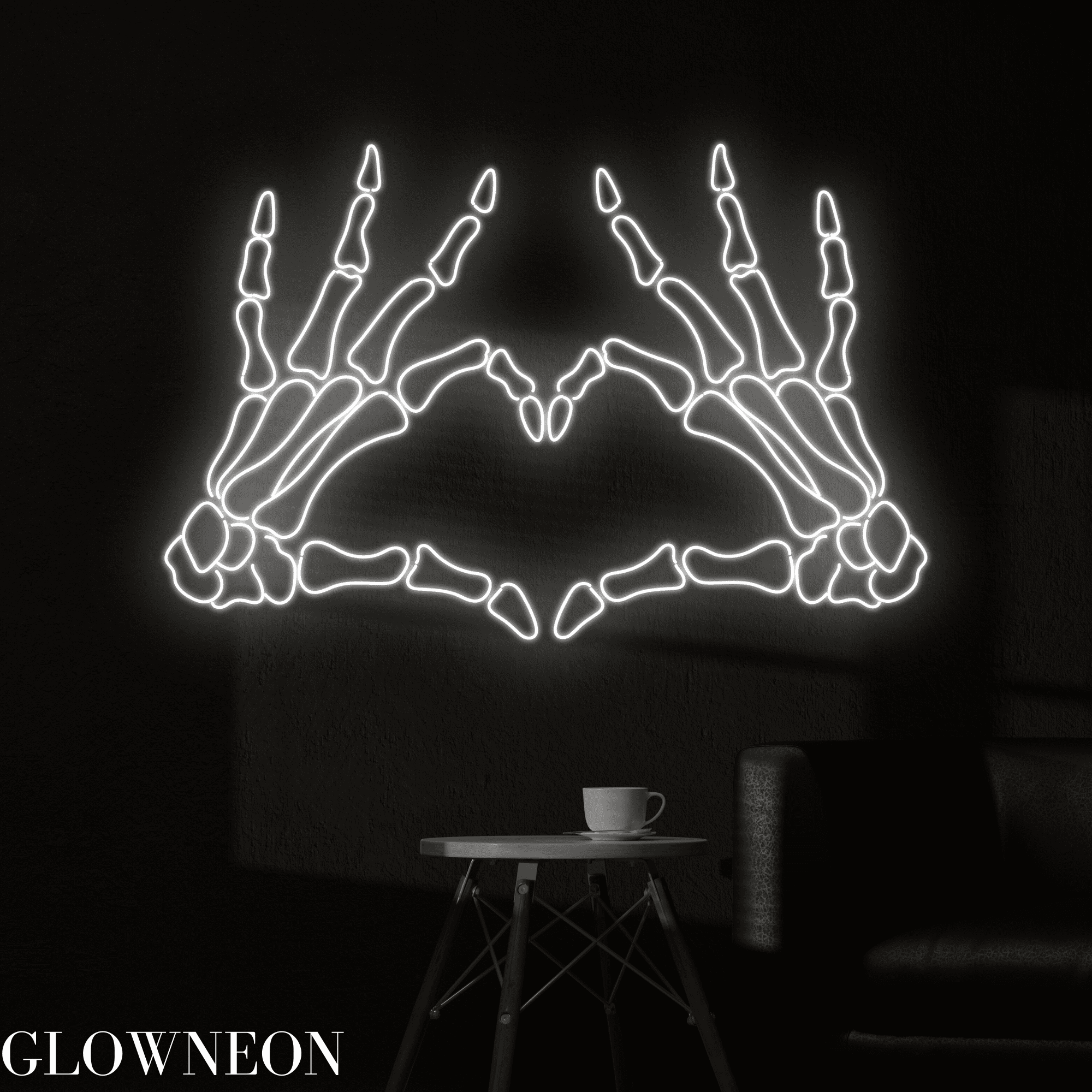 Glowneon Skeleton's Hand Heart Neon Sign, Skull Heart Wall Led Decor ...