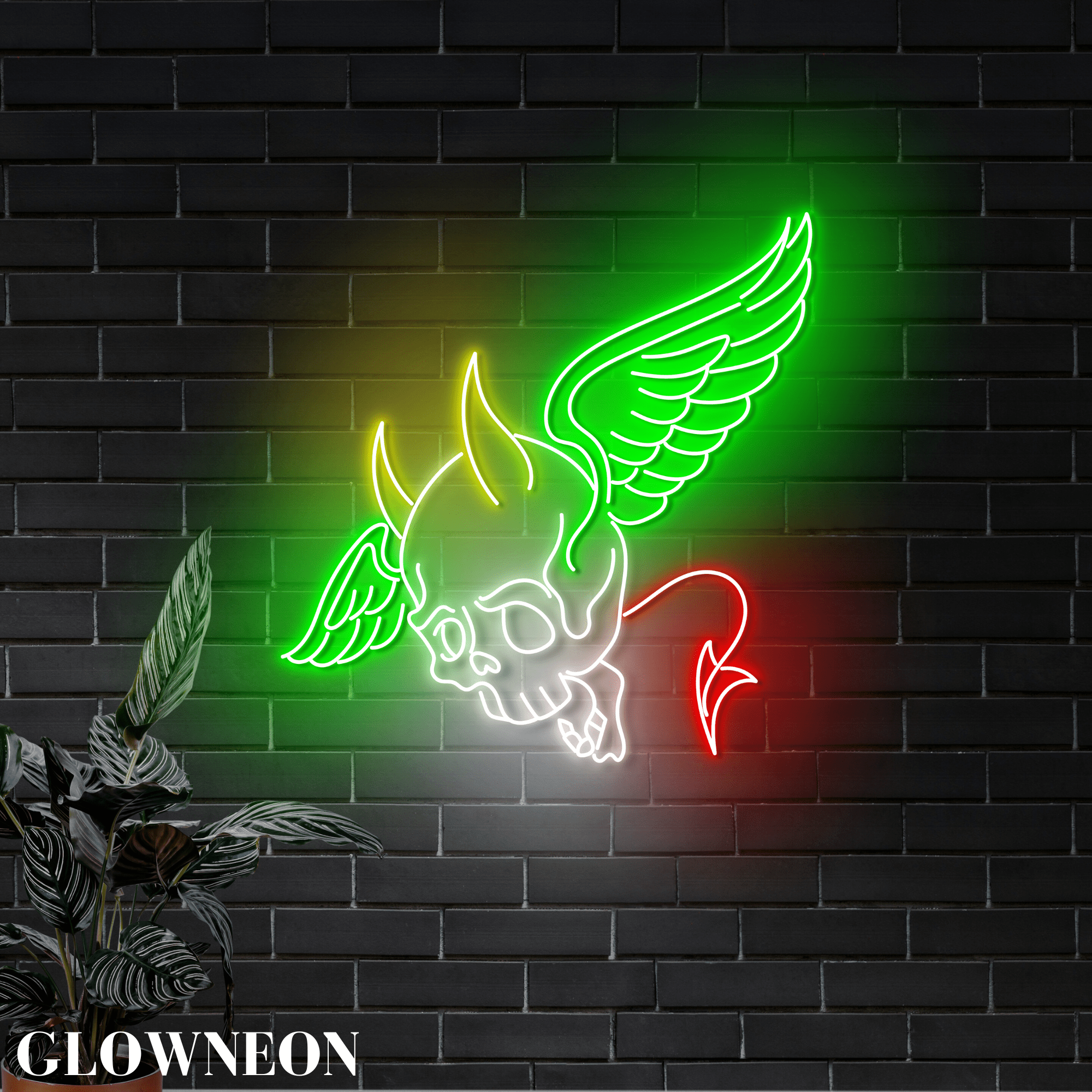 Glowneon Skull Angel Devil Neon Wall Decor, Skull Halloween Led Sign ...