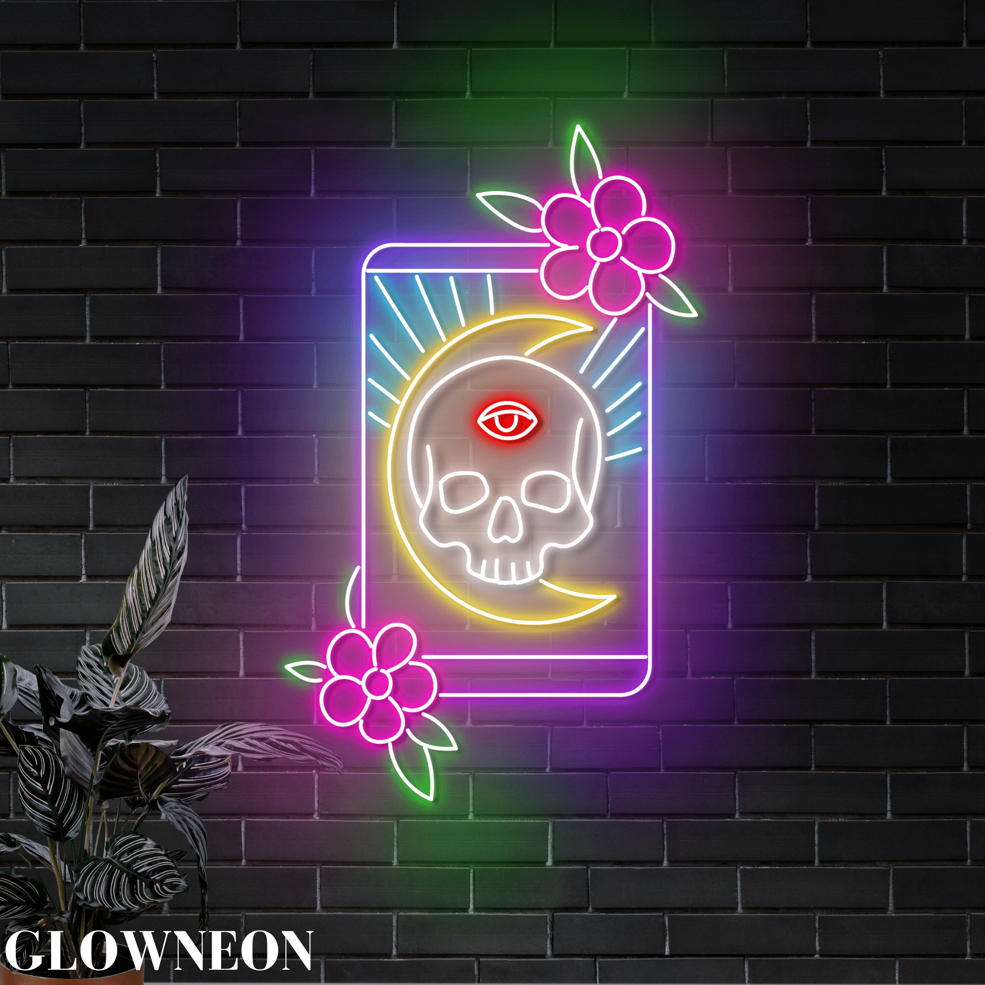 Glowneon Skull Death Neon Sign, Mexican Day Of The Dead Led Wall Art ...