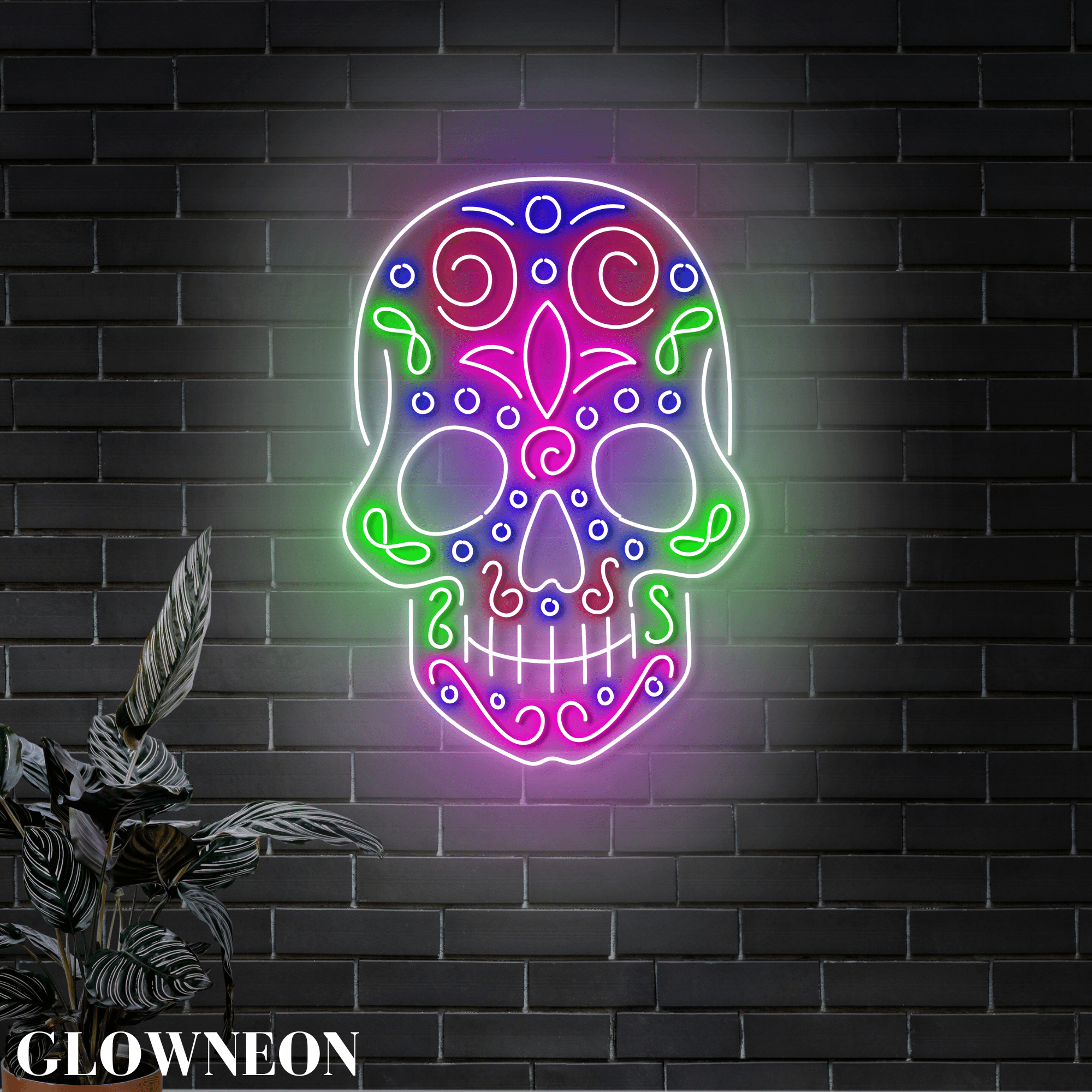 Glowneon Skull Día de Muertos Wall Led Light, Mexican Dead Day Decor ...