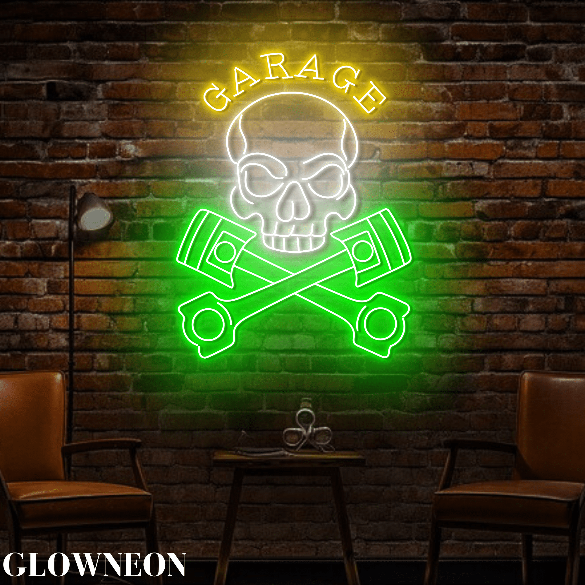 Glowneon Skull Garage Neon Sign, Garage Led Sign, Car Garage Wall Art ...