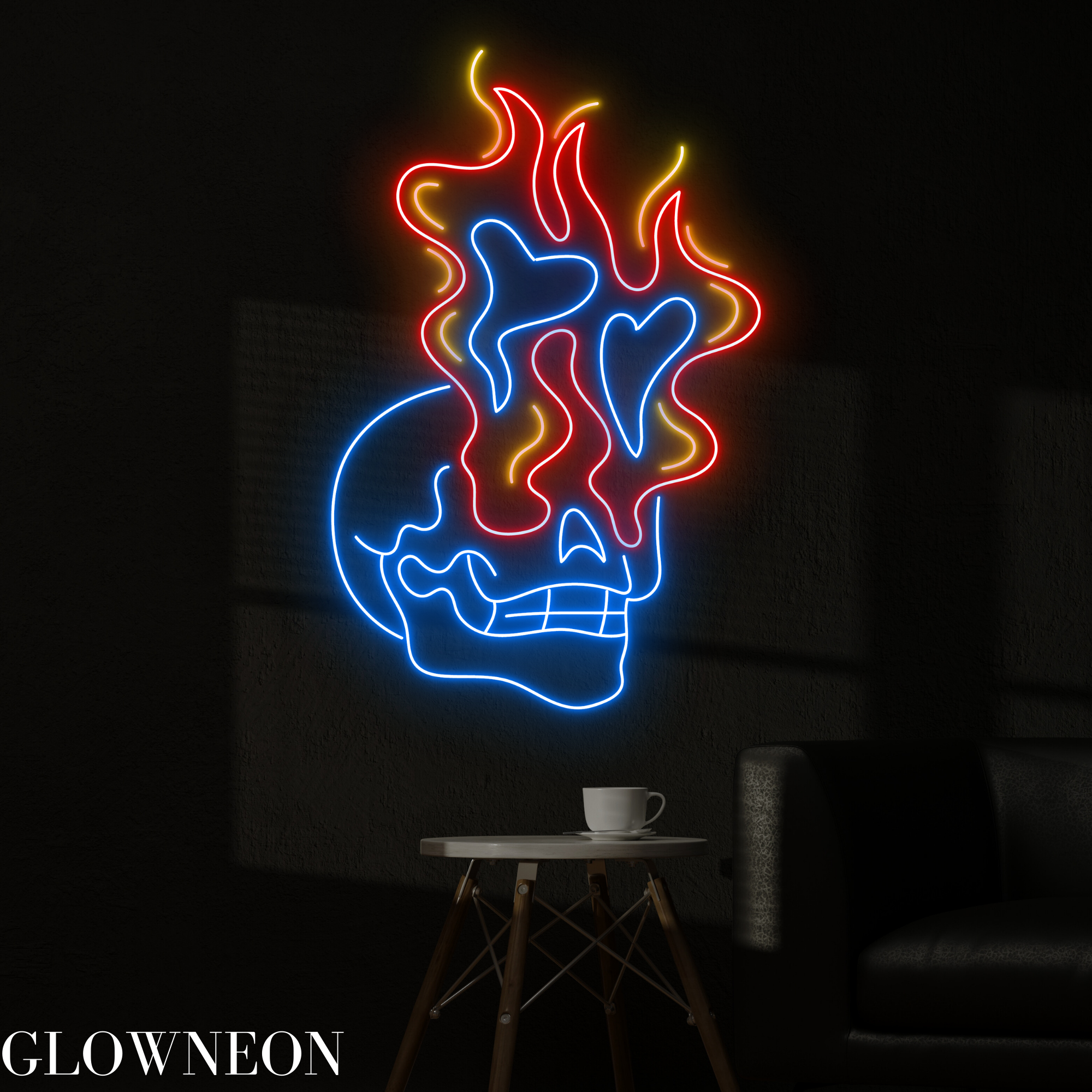 Glowneon Skull Heart Fire Neon Sign, Skull Heart Fire Led Sign ...