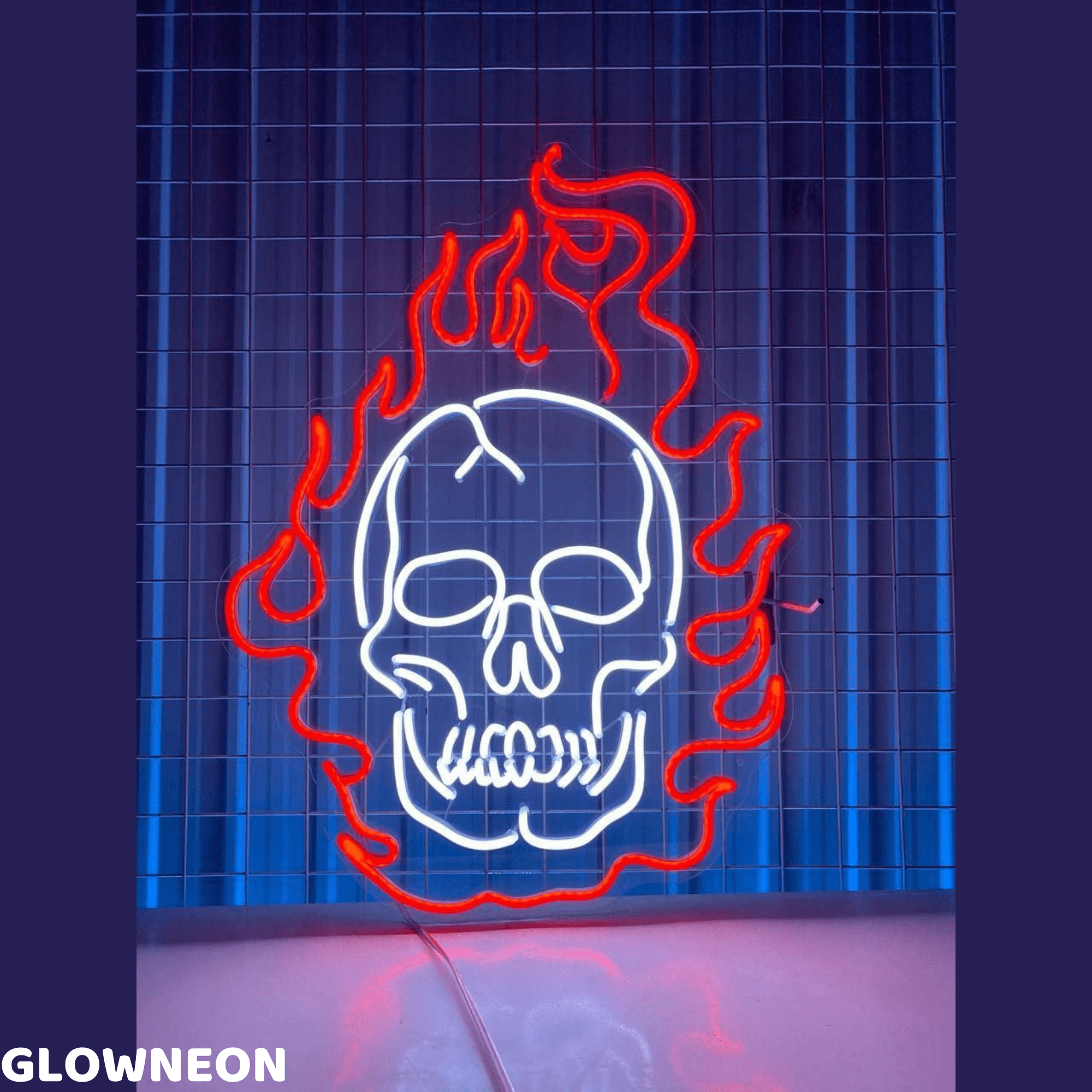 Glowneon Skull In Fire Neon Sign, Sugar Skull Led Sign, Man Cave Sign ...