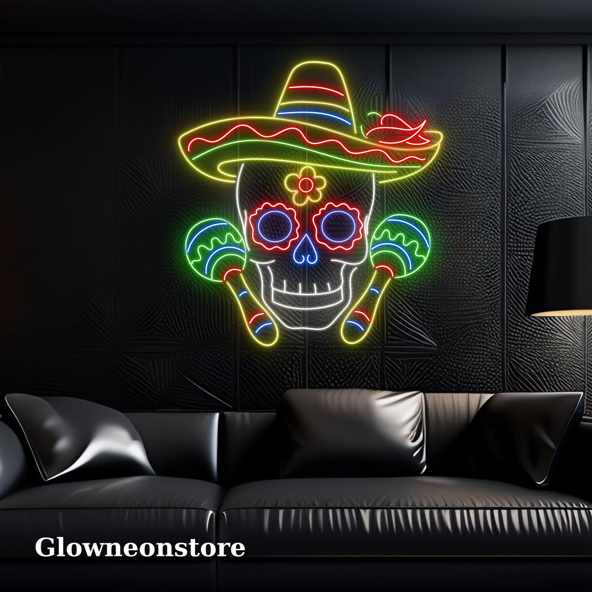 Glowneon Skull Mexican Neon Sign, Skull Mexican Led Light, Skull ...