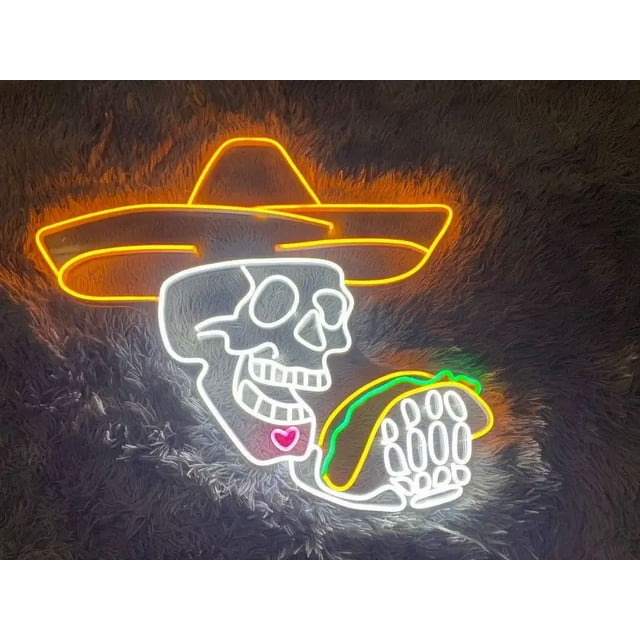 Glowneon Skull and Tacos Neon Sign, Mexico Skull Taco LED Light Decor ...