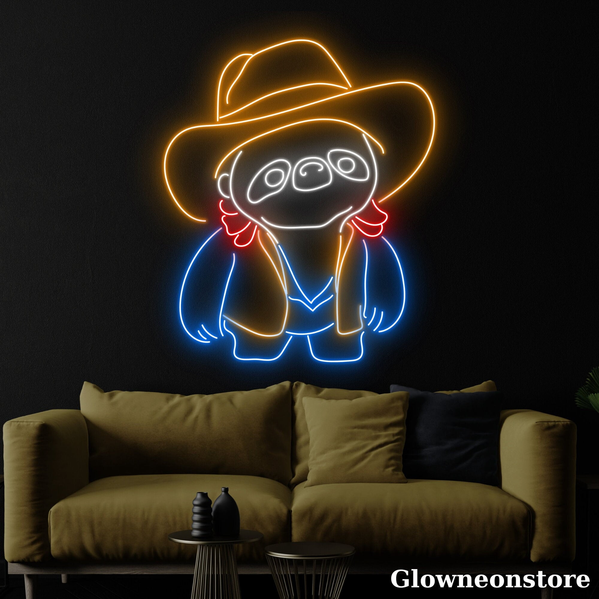Glowneon Sloth Cowboy Neon Sign, Cute Sloth Cowboy Led Sign, Cowboy LED ...