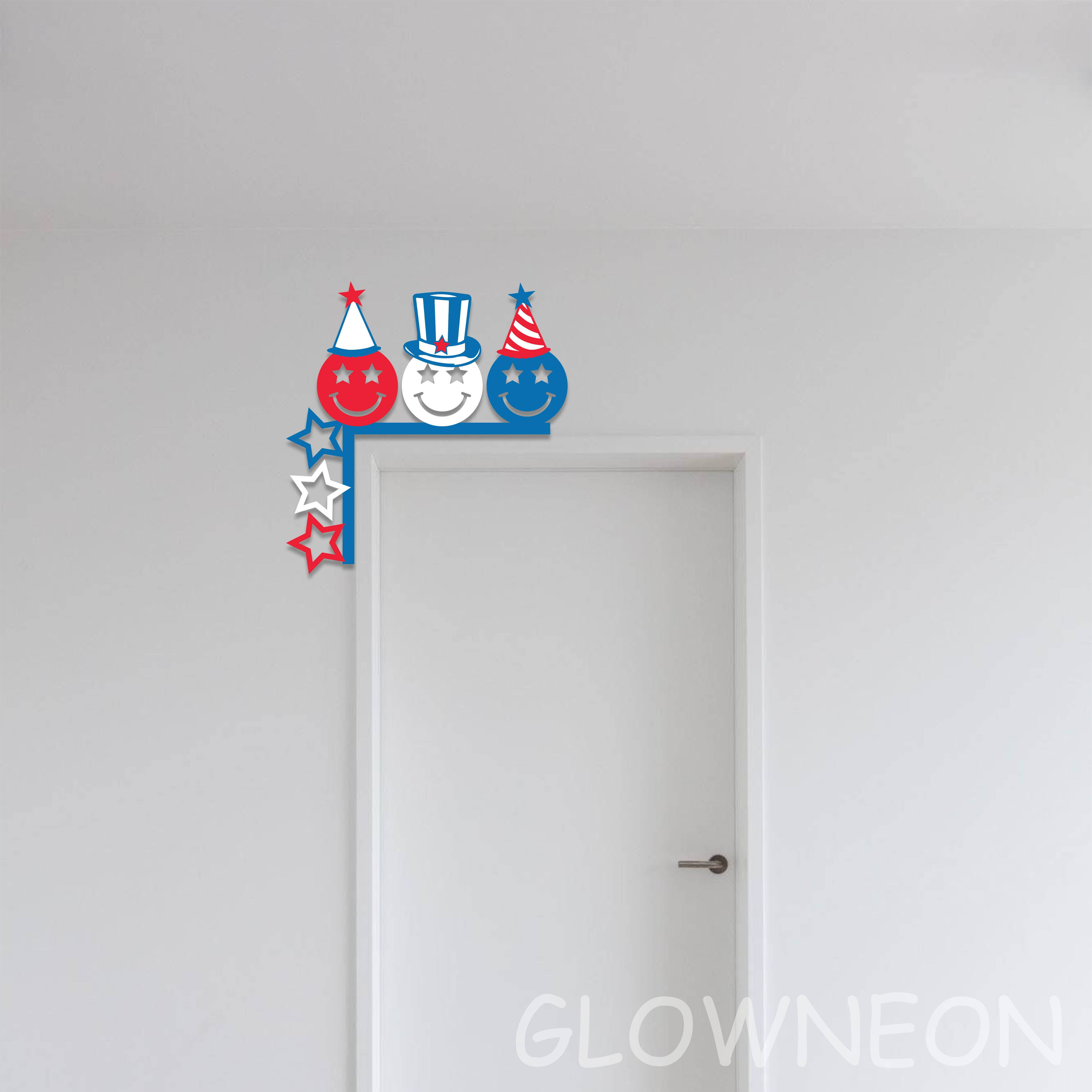 Glowneon Smiling Face Stars Usa Independence Door Corner Metal Sign ...