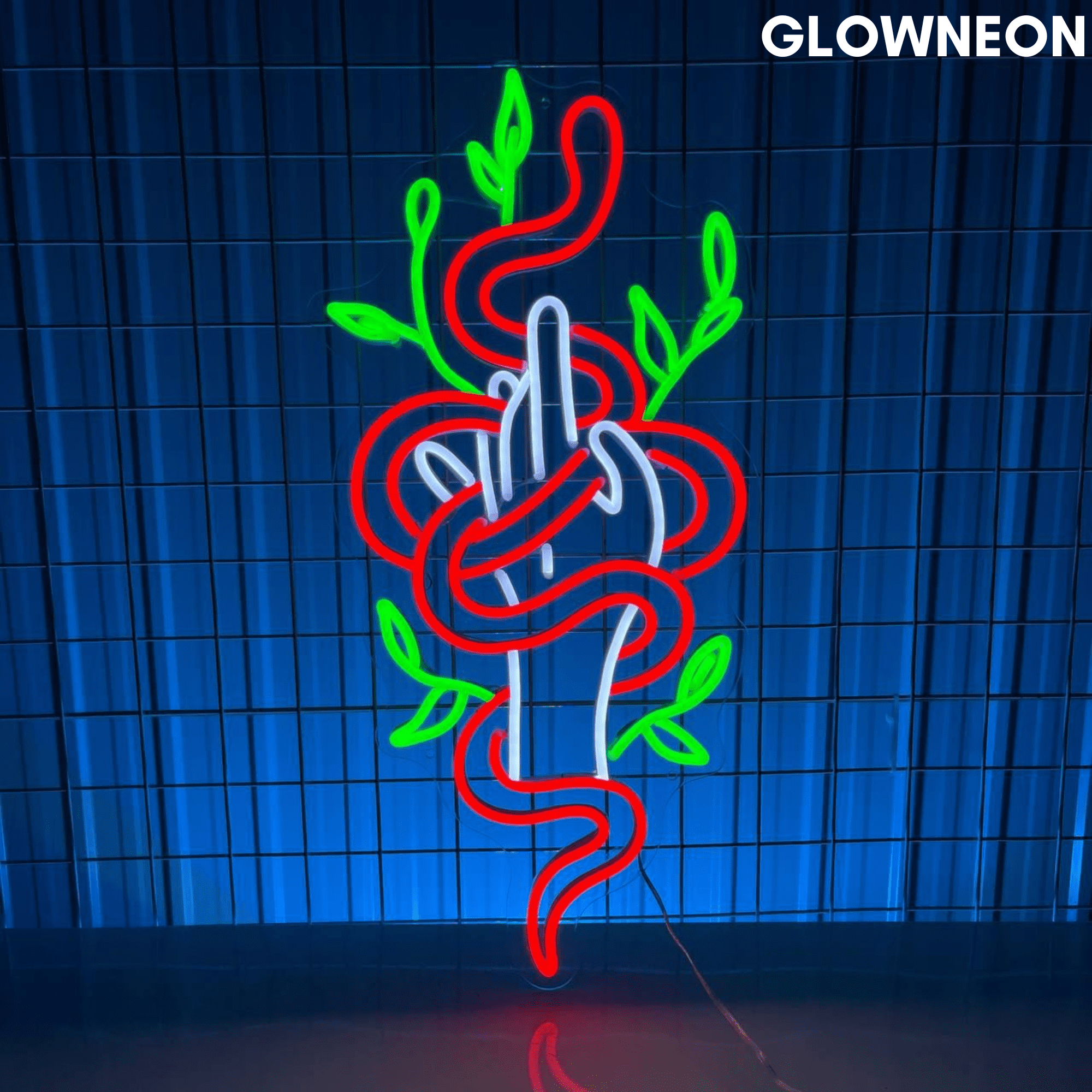 Glowneon Snake Hand Leaves Neon Sign, Abstract Snake Hand Led Light ...