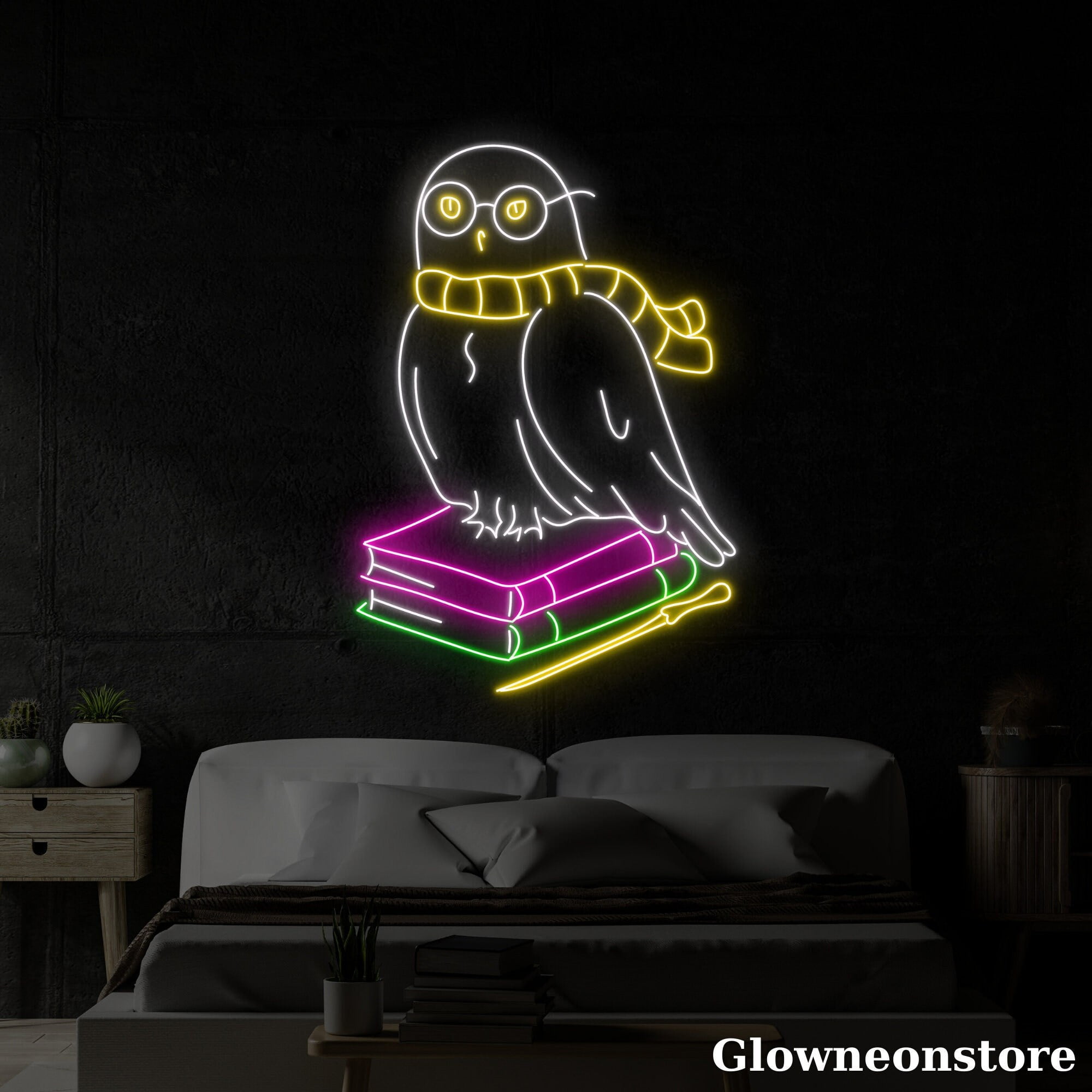 Glowneon Snowy Owl and Magic Book Neon Sign, Library Decor, Reading ...