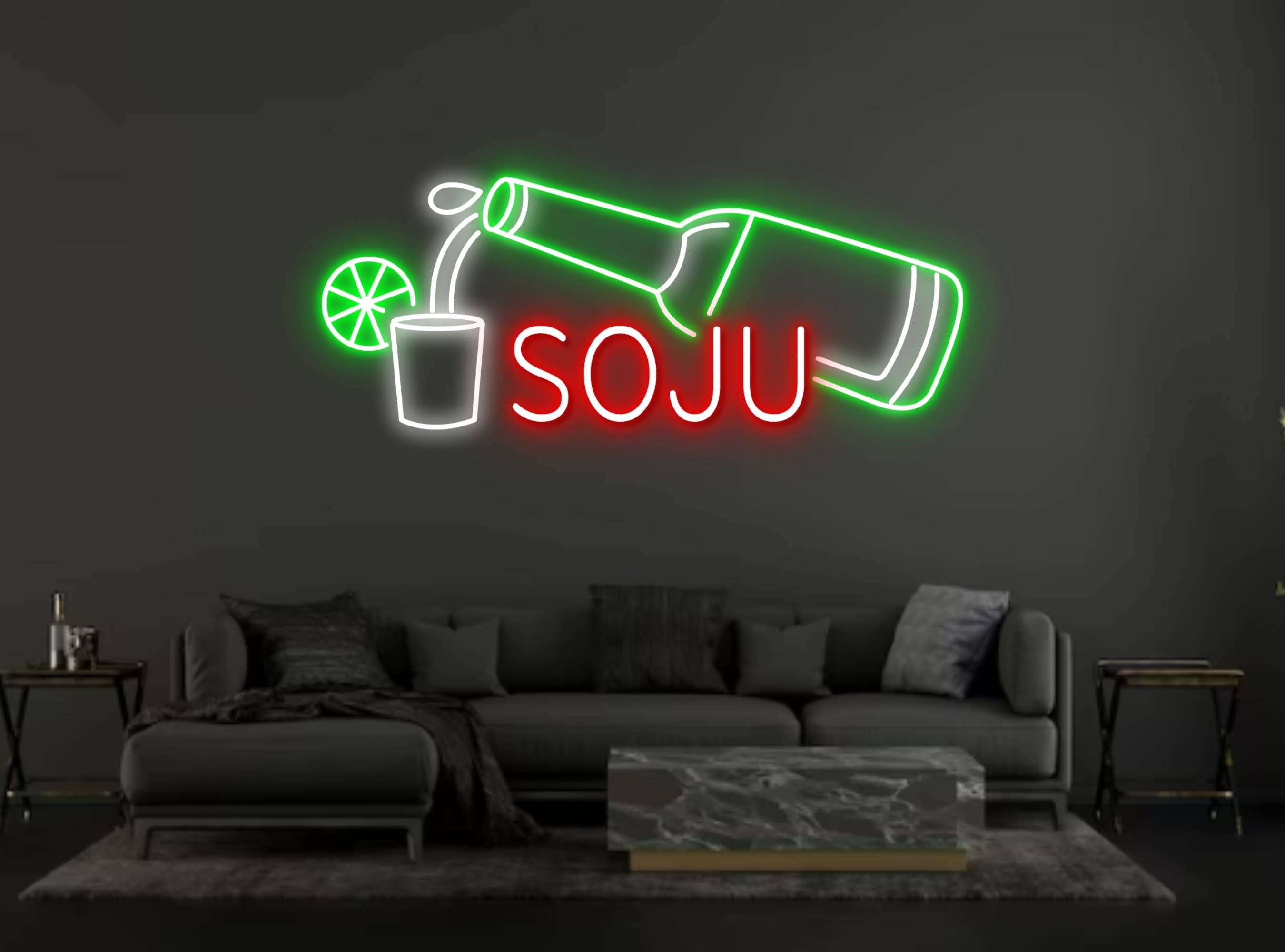 Glowneon SoJu Bottle Neon Sign, Korea Restaurant Wall Art Led Decor ...