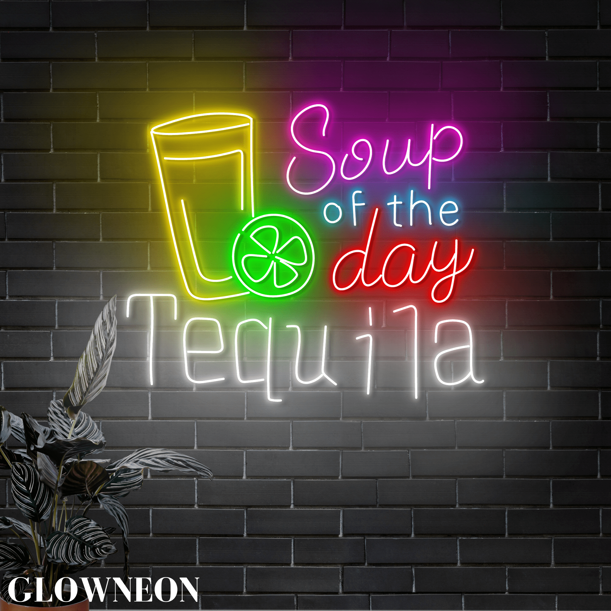 Glowneon Soup Of The Day Tequila Neon Sign, Cocktail Bar Pub Wall Art ...