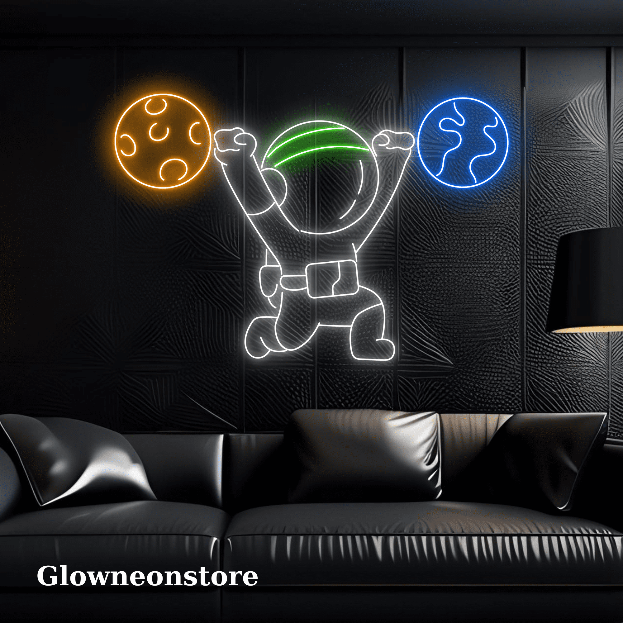 Glowneon Spaceman Lift Weights Sport Neon Sign, Lift Weights Neon Led ...