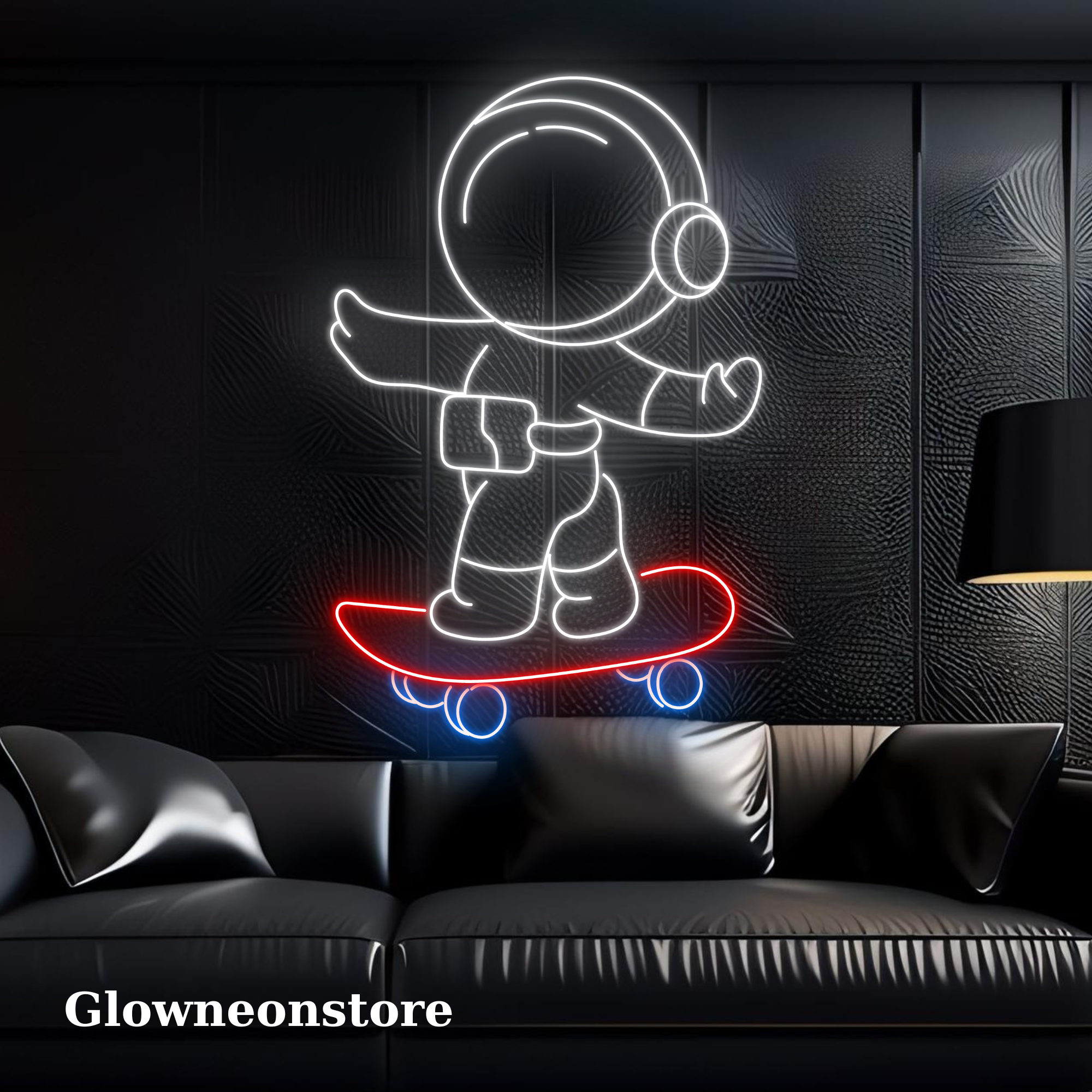 Glowneon Spaceman Playing Skateboard Neon Sign, Astronaut Skate Sport ...