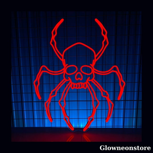 Glowneon Spider Skeleton Neon Sign, Spider Skull Led Sign, Spider Wall ...