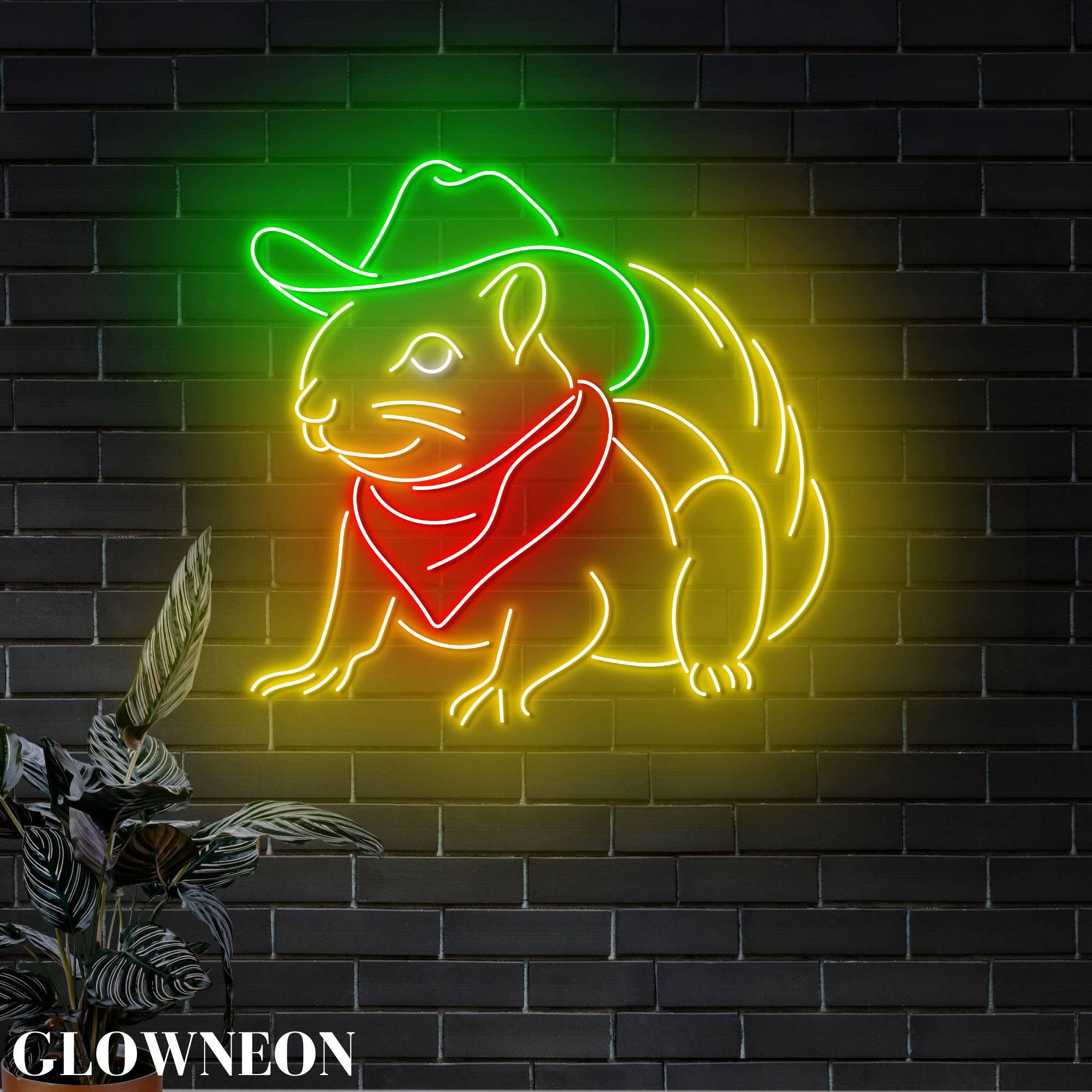 Glowneon Squirrel Cowboy Neon Wall Art, Cowboy Home Bar Led Wall Sign ...