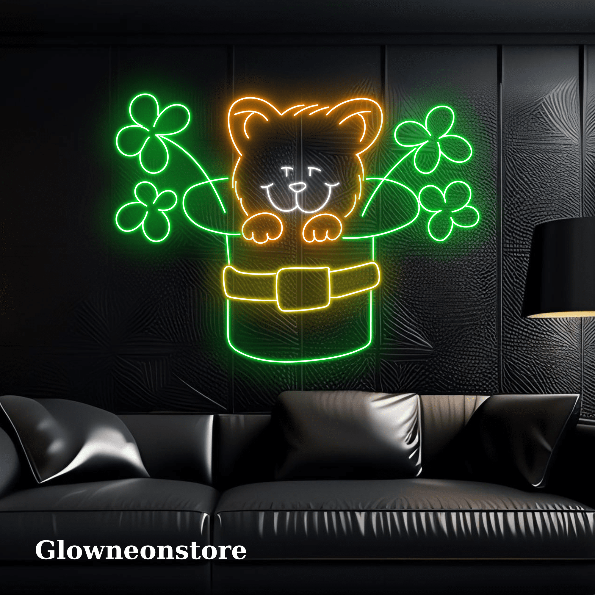 Glowneon St Patrick's Bear Neon Sign, Bear Clover Leaf Led Light ...