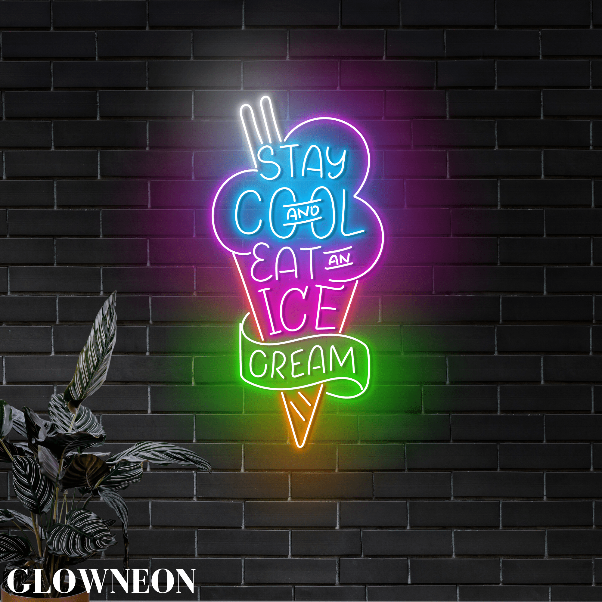 Glowneon Stay Cool And Eat An Ice Cream Neon Sign, Ice Cream Led Sign ...