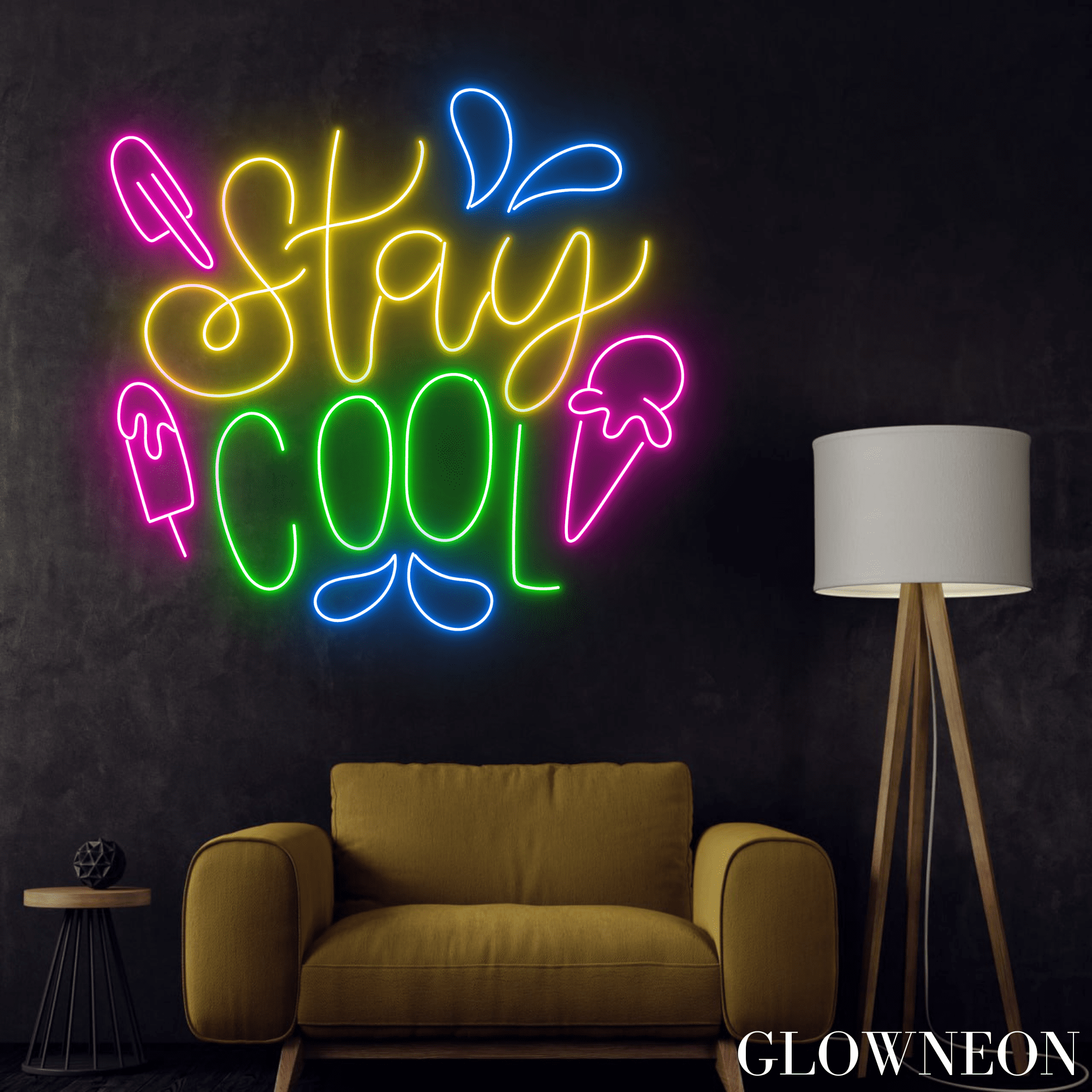 Glowneon Stay Cool Neon Sign, Ice Cream Led Sign, Ice Cream Shop Sign ...