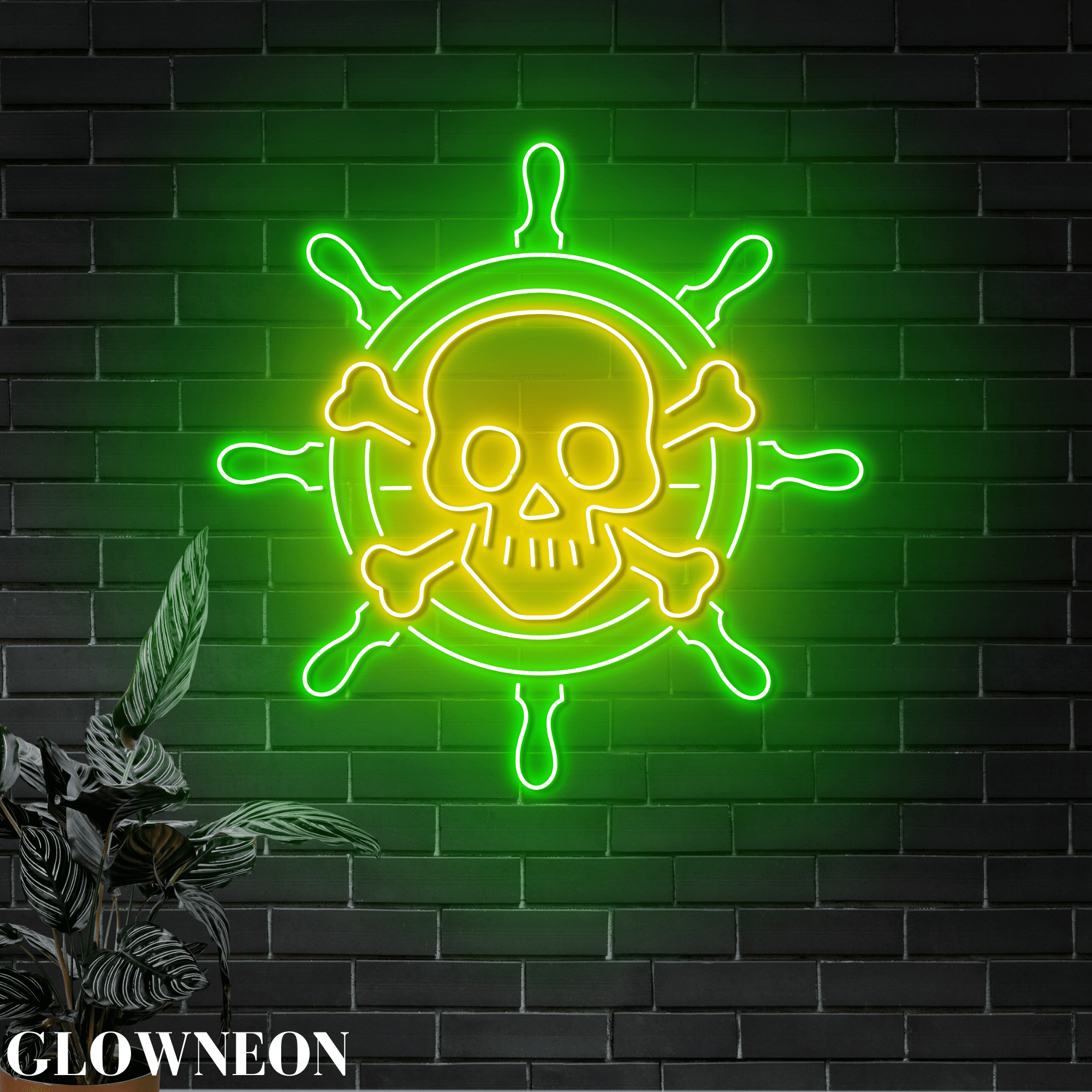 Glowneon Steering Wheel Skull Led Sign, Skull Steering Wheel Wall Art ...