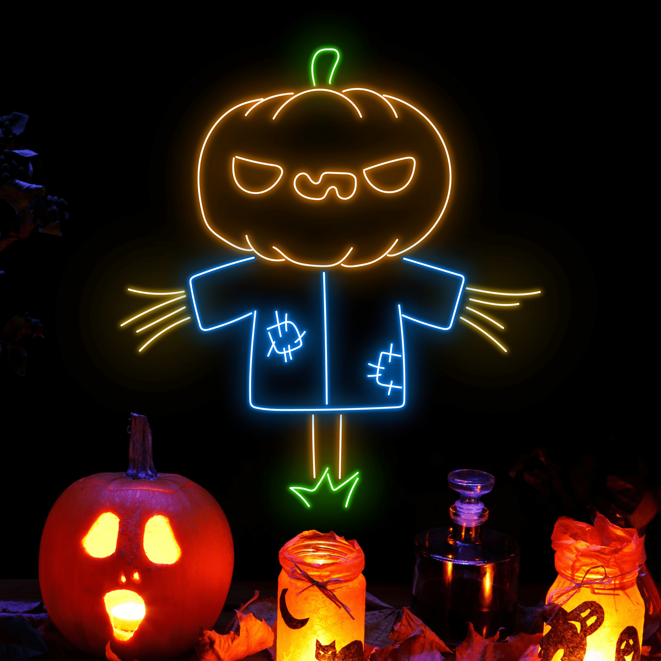 Glowneon Straw Man Neon Signs, Halloween Party LED Light Decor ...