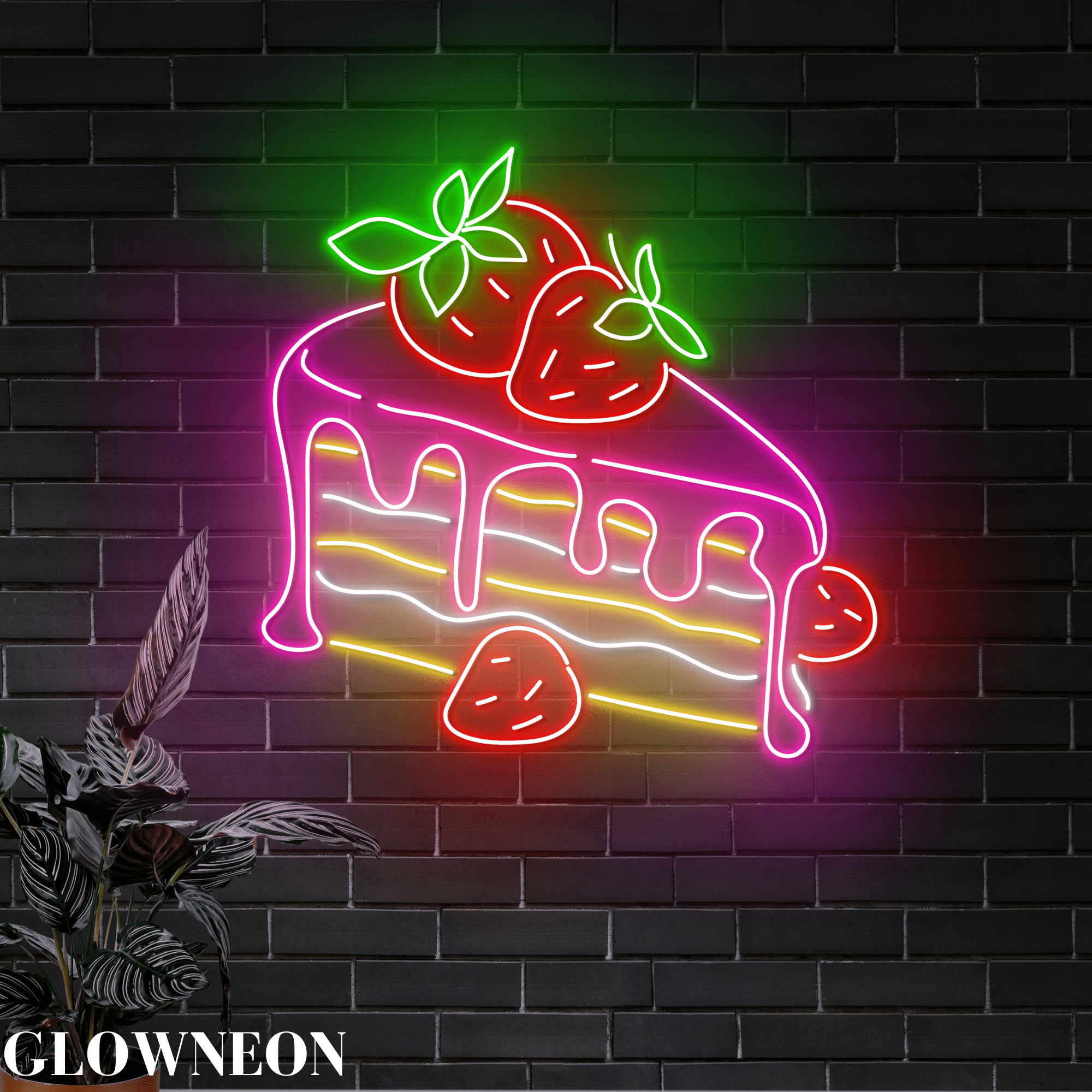 Glowneon Strawberry Cake Led Sign, Strawberry Cake Bakery Wall Decor ...