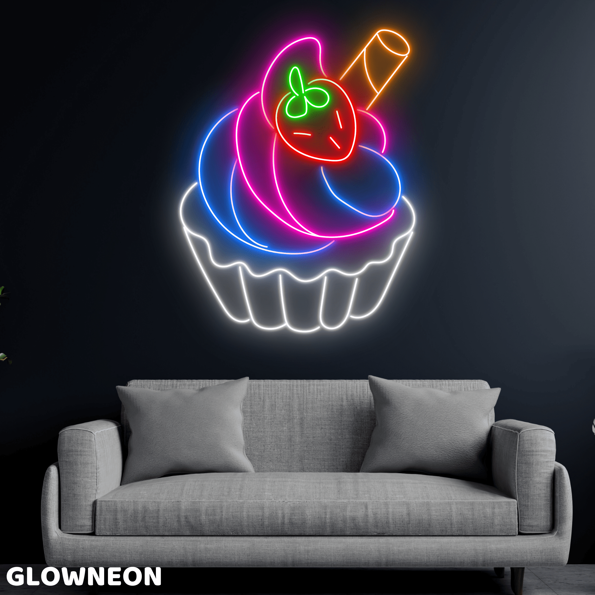 Glowneon Strawberry Cupcake Wafer Neon Sign, Cupcake Lover Led Sign ...