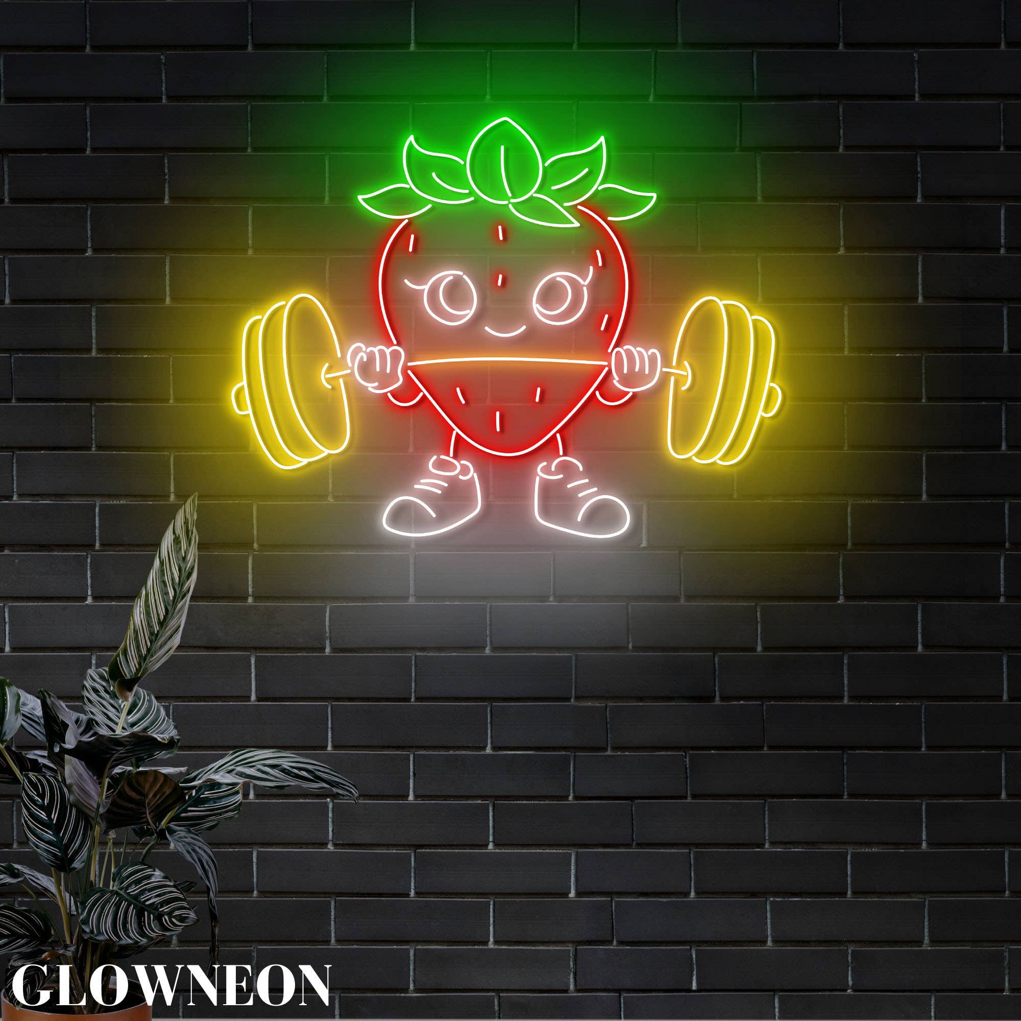Glowneon Strawberry Lift Weight Neon Wall Art, Fitness Gym Led Sign ...