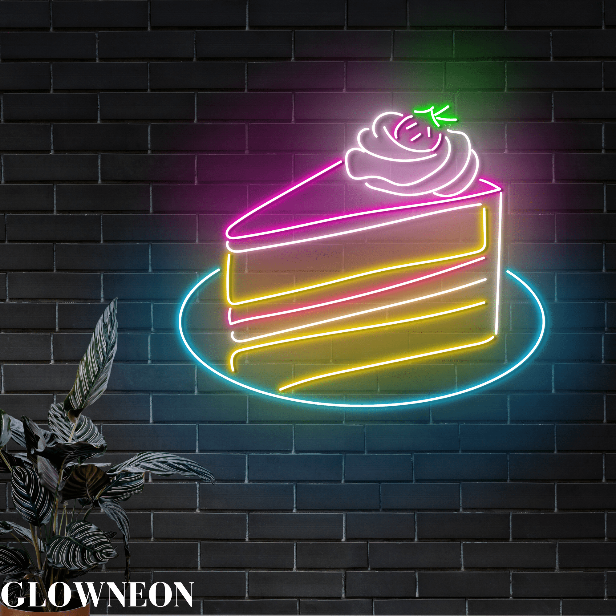 Glowneon Strawberry Triangle Cake Neon Sign, Strawberry Cake Led Sign ...