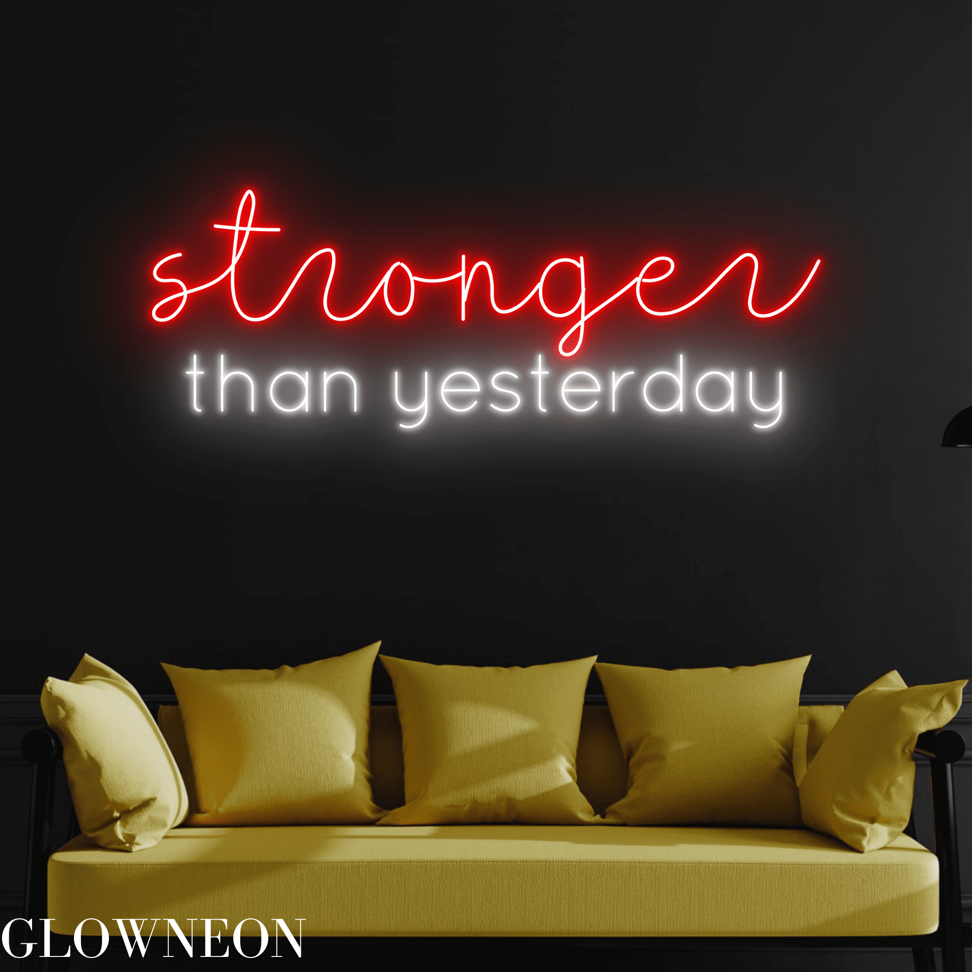 Glowneon Stronger Than Yesterday Neon Sign, Gym Led Sign, Quote Decor ...