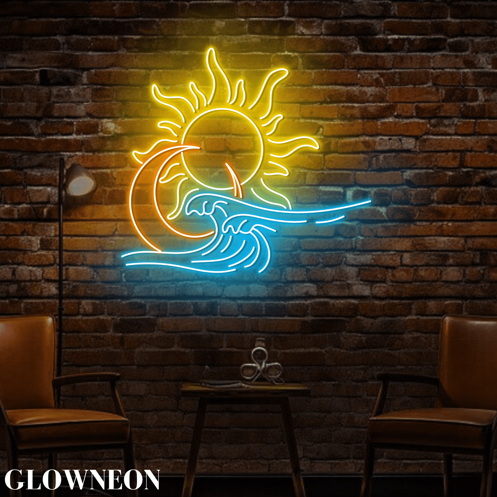 Glowneon Sun Moon Ocean Wall Art Led Light, Home Bar Neon Wall Decor ...