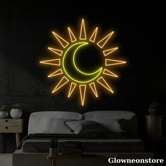 Glowneon Sun and Moon Neon Sign, Sunrise Neon Sign, Sunset Neon Sign ...