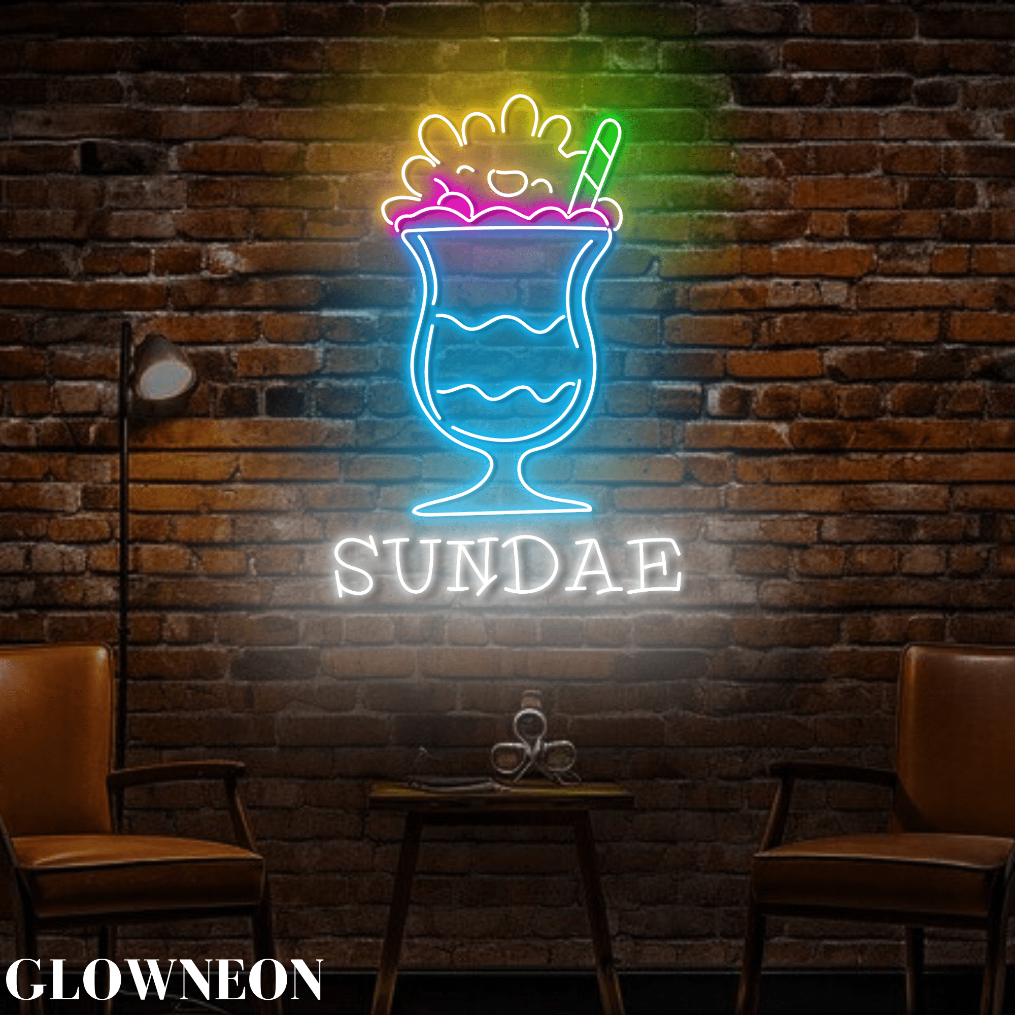Glowneon Sundae Led Sign, Sundae Ice Cream Wall Art, Sundae Shop Sign ...