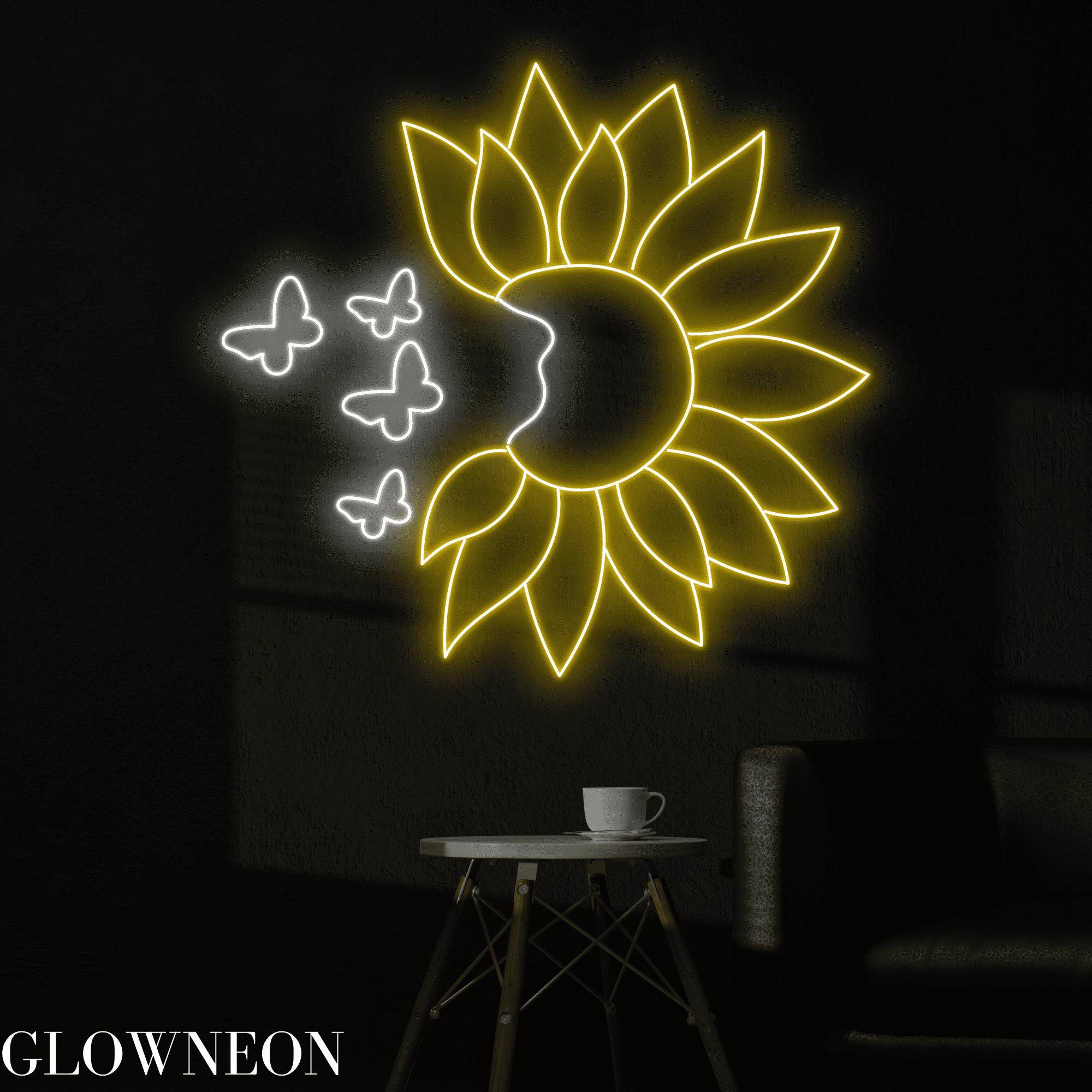 Glowneon Sunflower Butterfly Neon Sign, Flower Shop Wall Led Sign ...