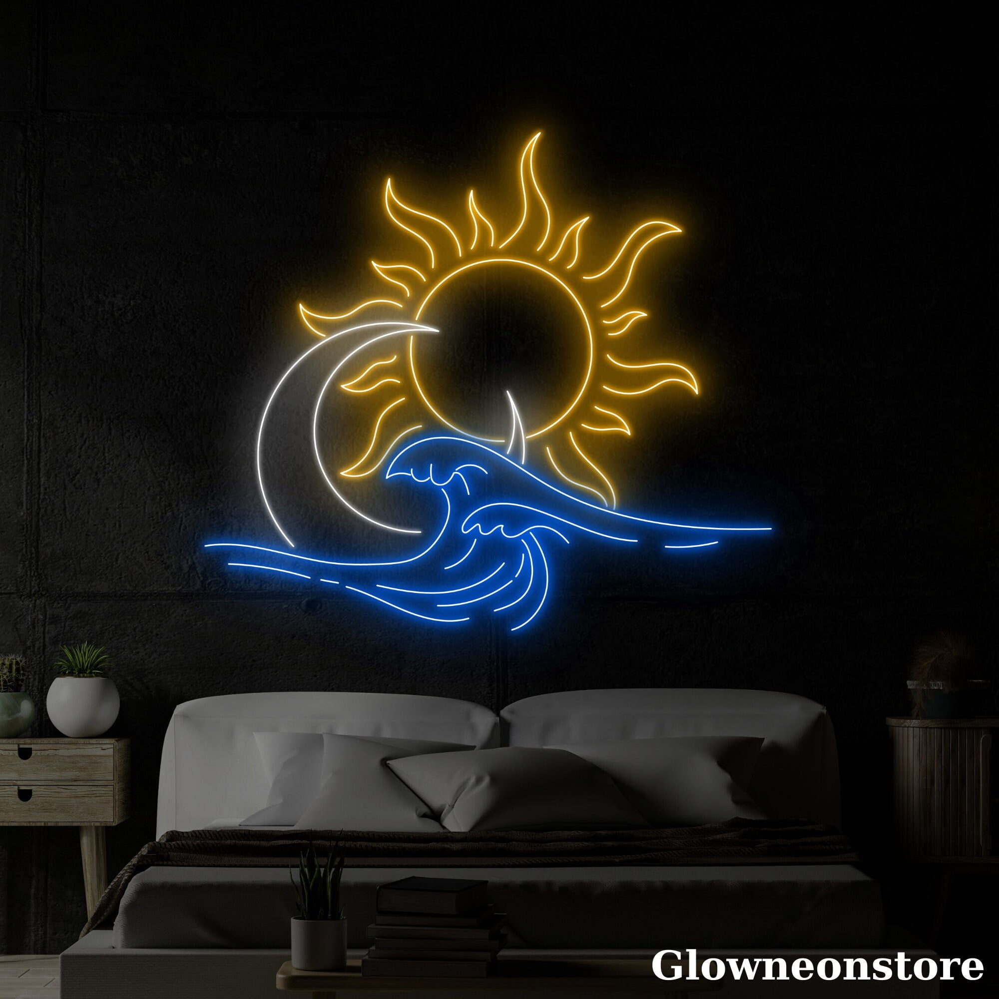 Glowneon Sunrise Wave On Beach Neon Sign, Sun Ocean Led Sign, Sun Wave ...