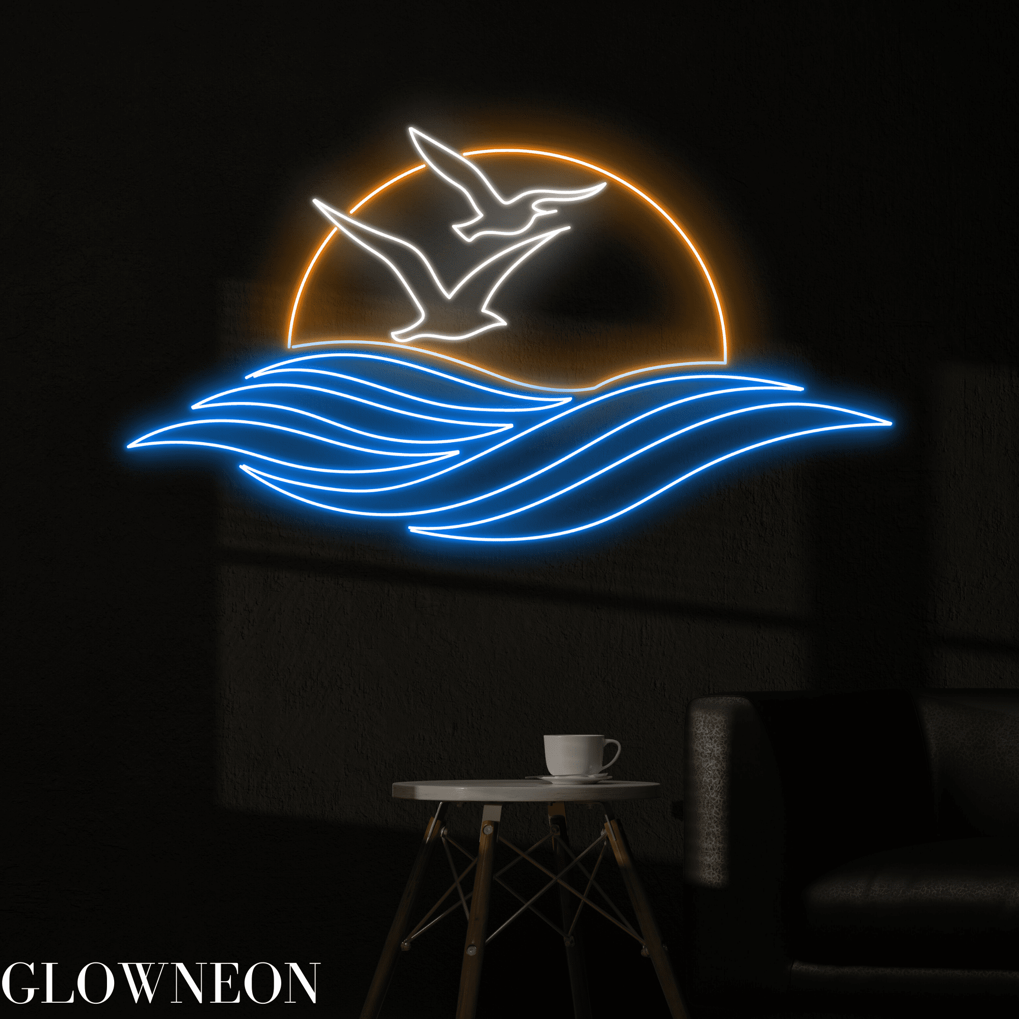 Glowneon Sunset And Beach Neon Sign, Sunset And Beach Bird Led Light ...