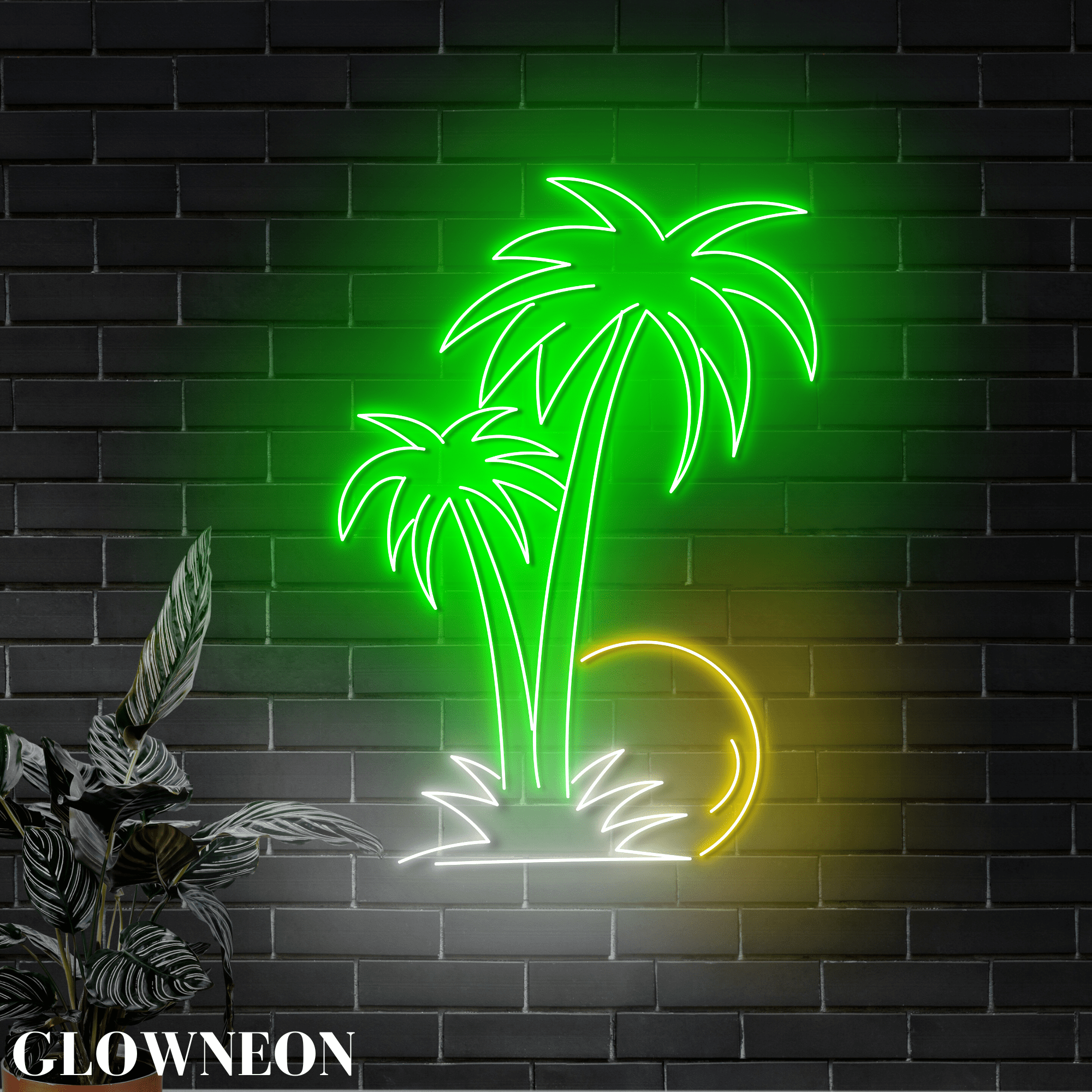 Glowneon Sunset Palm Tree Neon Lights, Tropical Beach Palm Tree Decor ...
