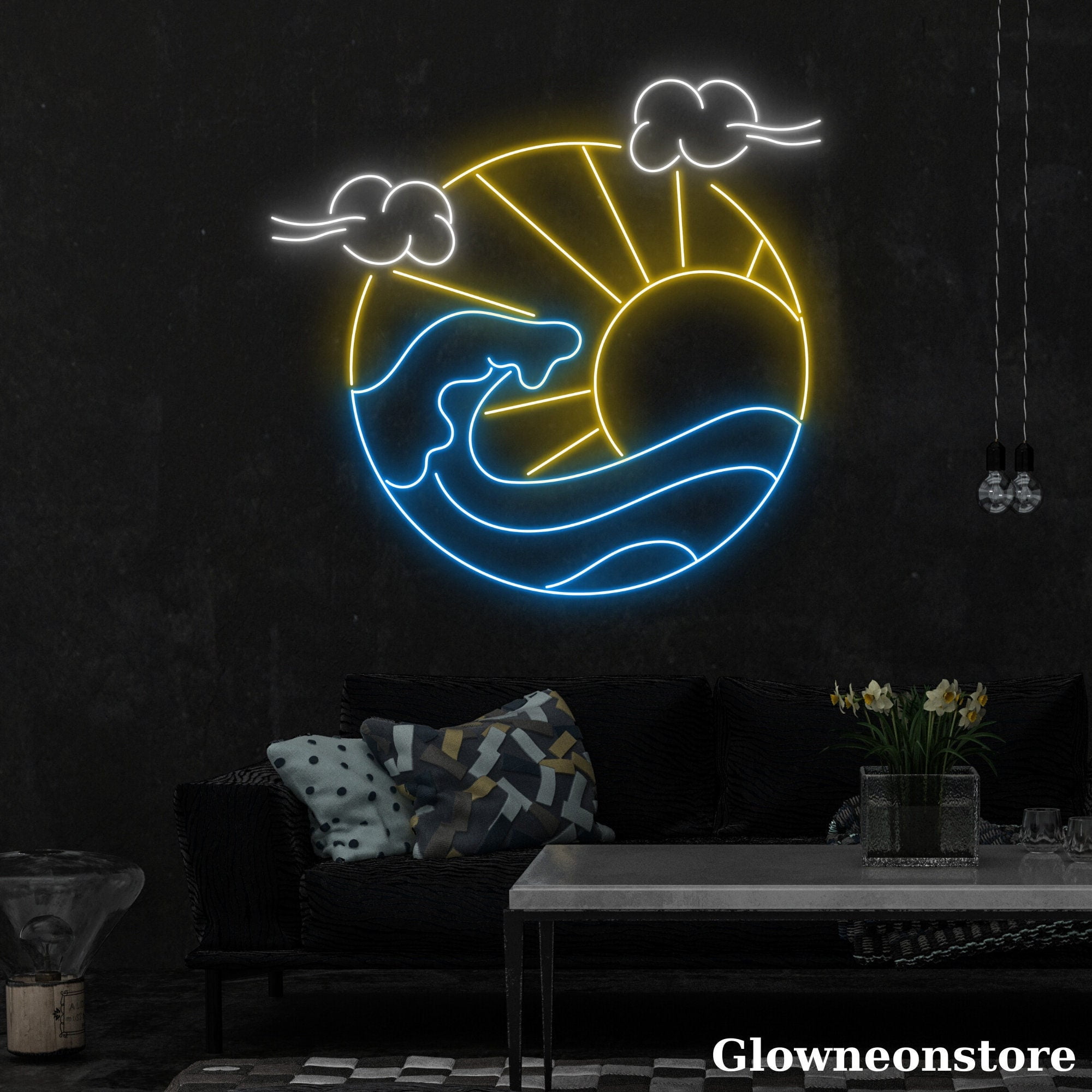 Glowneon Sunset Wave Neon Sign, Sun Ocean Led Sign, Sun Wave Neon ...