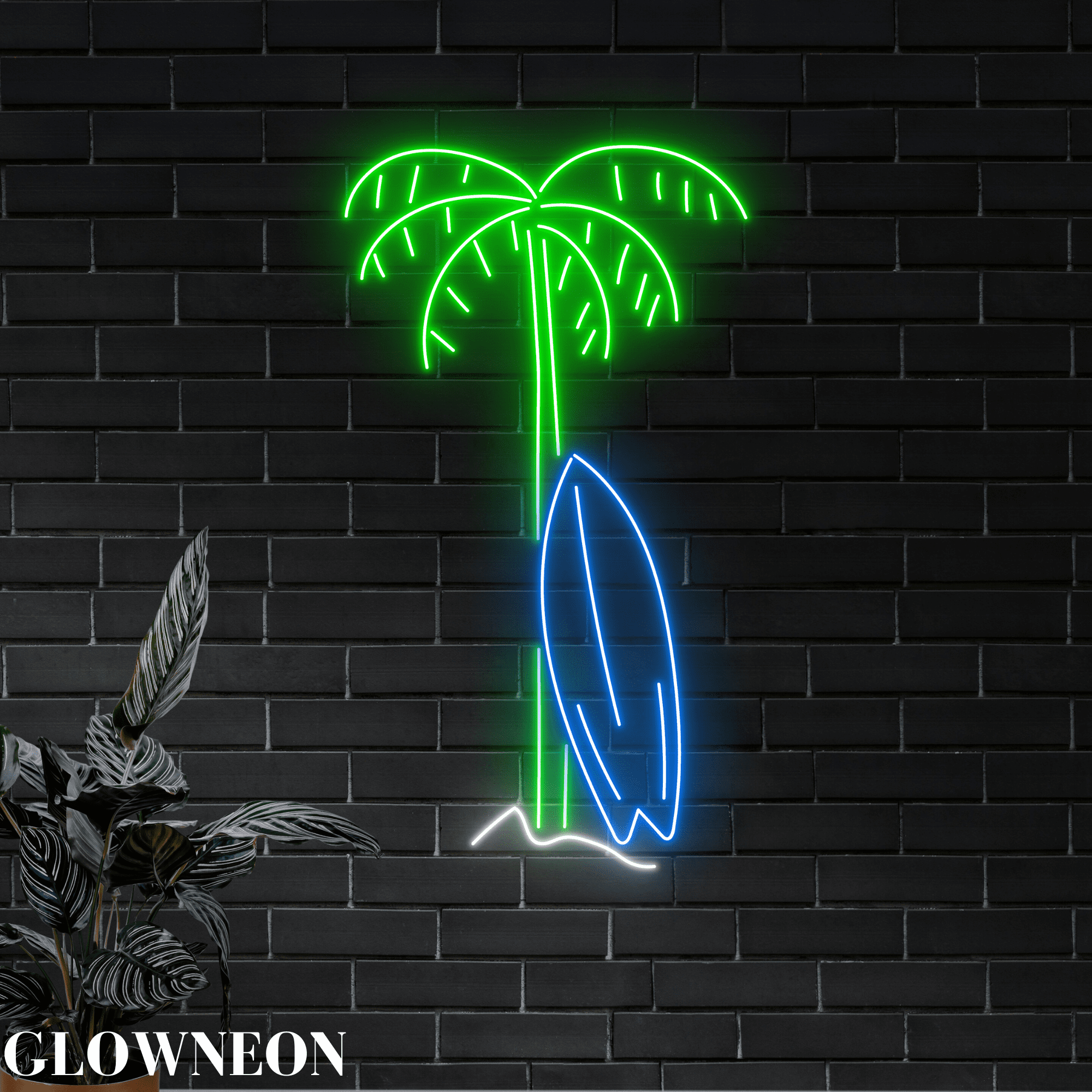 Glowneon Surfboard Palm Tree Led Sign, Summer Beach Surfing Neon Sign ...
