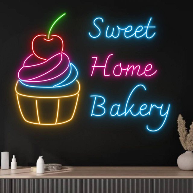 Glowneon Sweet Home Bakery Neon Sign, Bakery Shop Sign Wall Decor ...