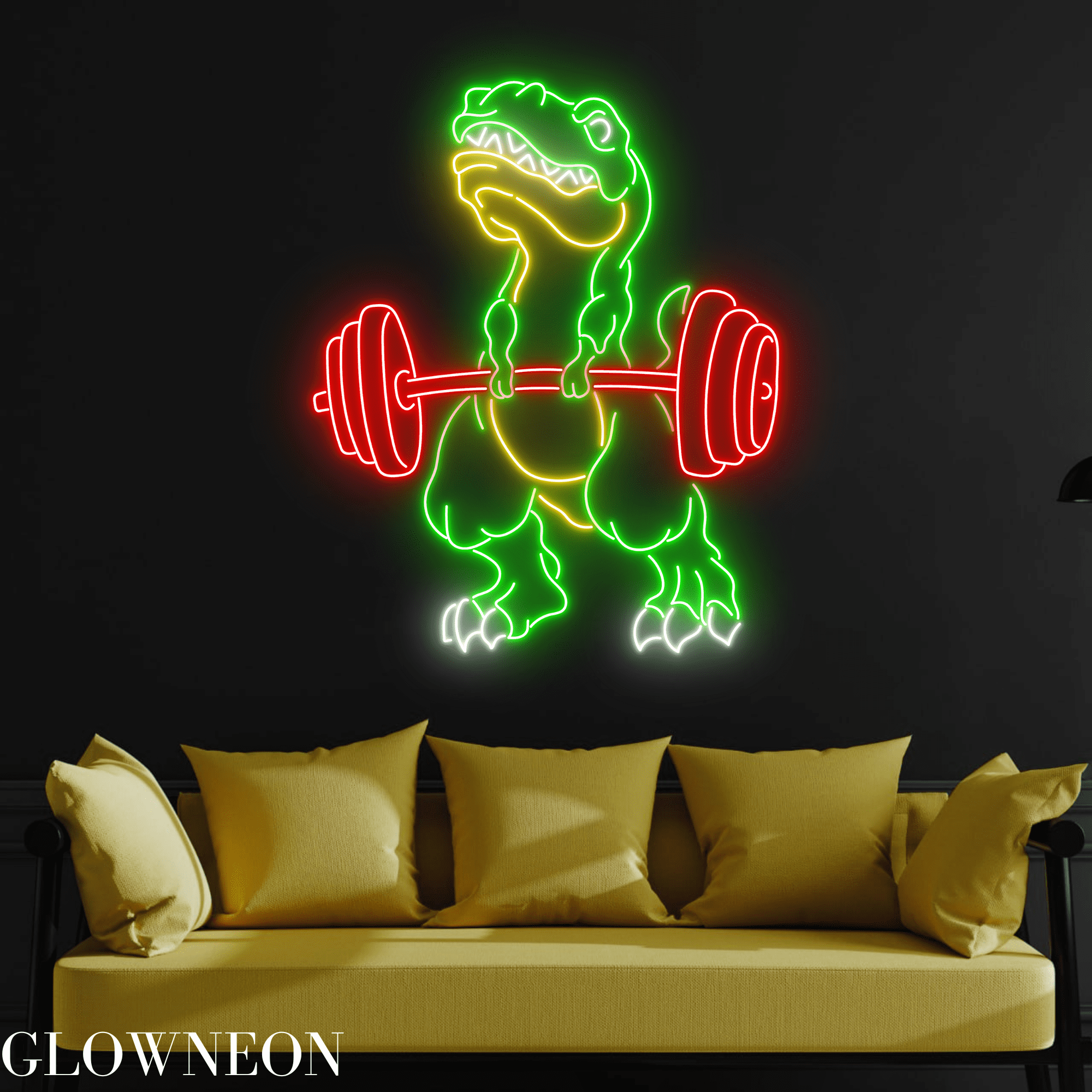Glowneon T-Rex Lift The Weight Neon Sign, T-Rex Dinosaur Led Light ...
