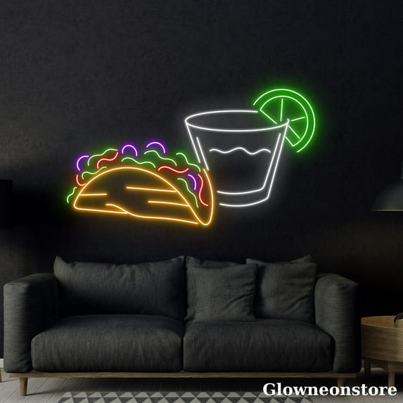 Glowneon Tacos And Tequila Neon Sign, Tacos And Wine LED Sign, Welcome ...