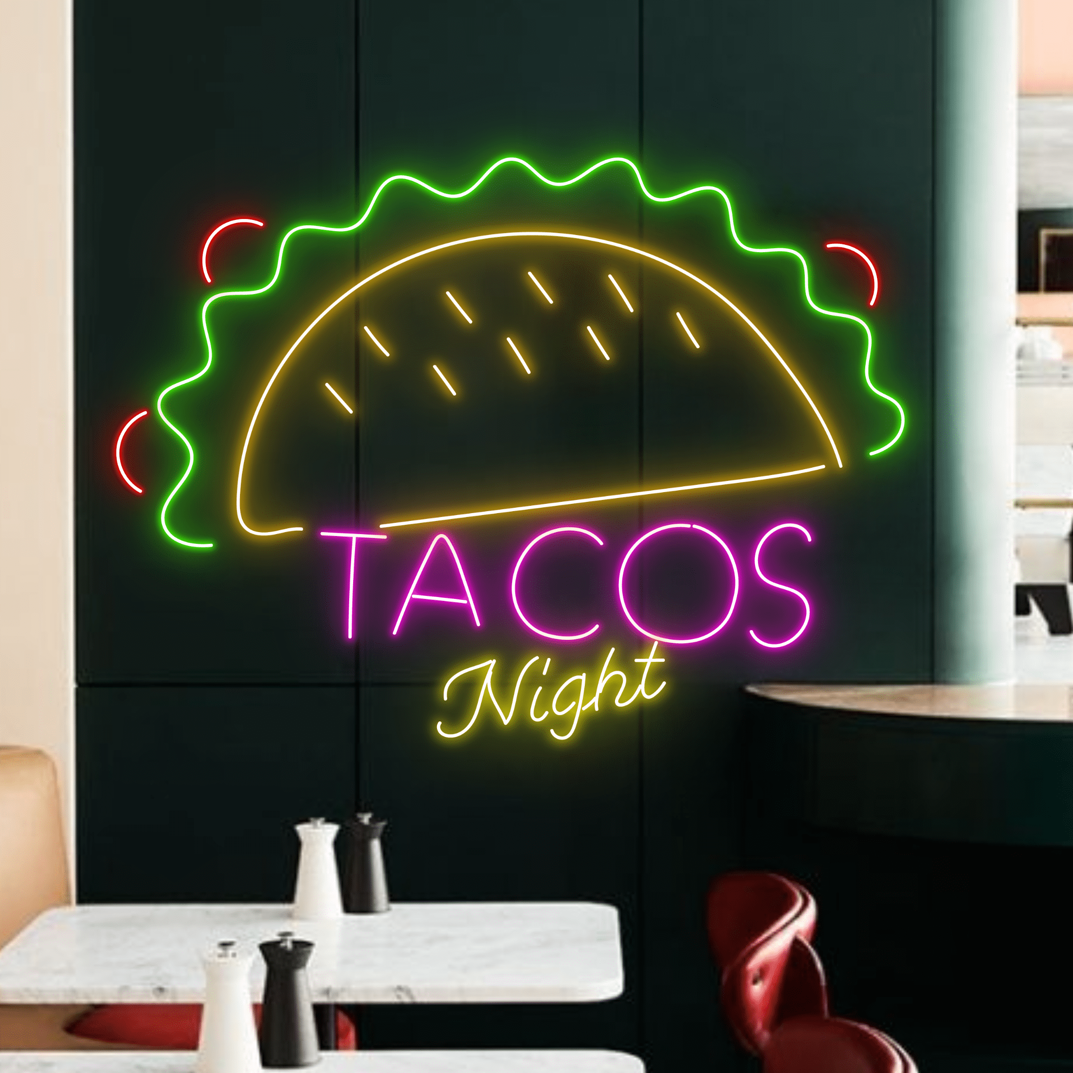 Tacos Night Neon Sign, Taco Restaurant Light Wall Signboard - Walmart.com