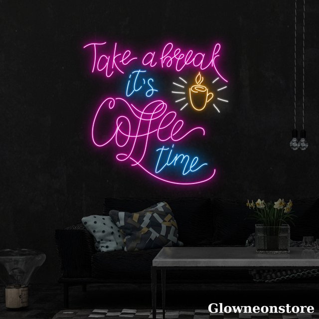 Glowneon Take a Break It’s Coffee Time Neon Sign, Coffee Time Led Sign ...
