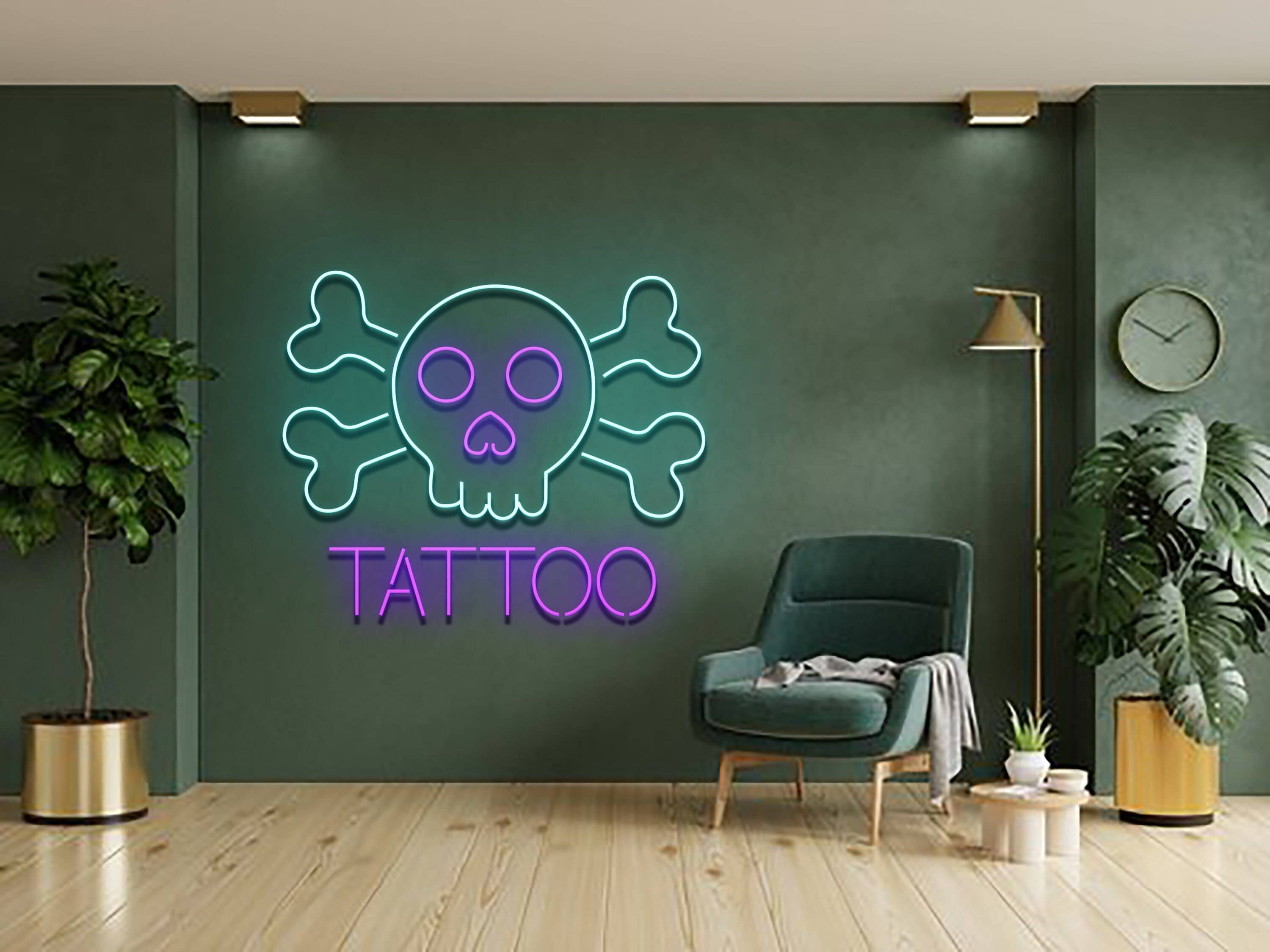 Glowneon Tattoo Neon Signboard, Skull Tattoo Shop Studio Wall Decor ...
