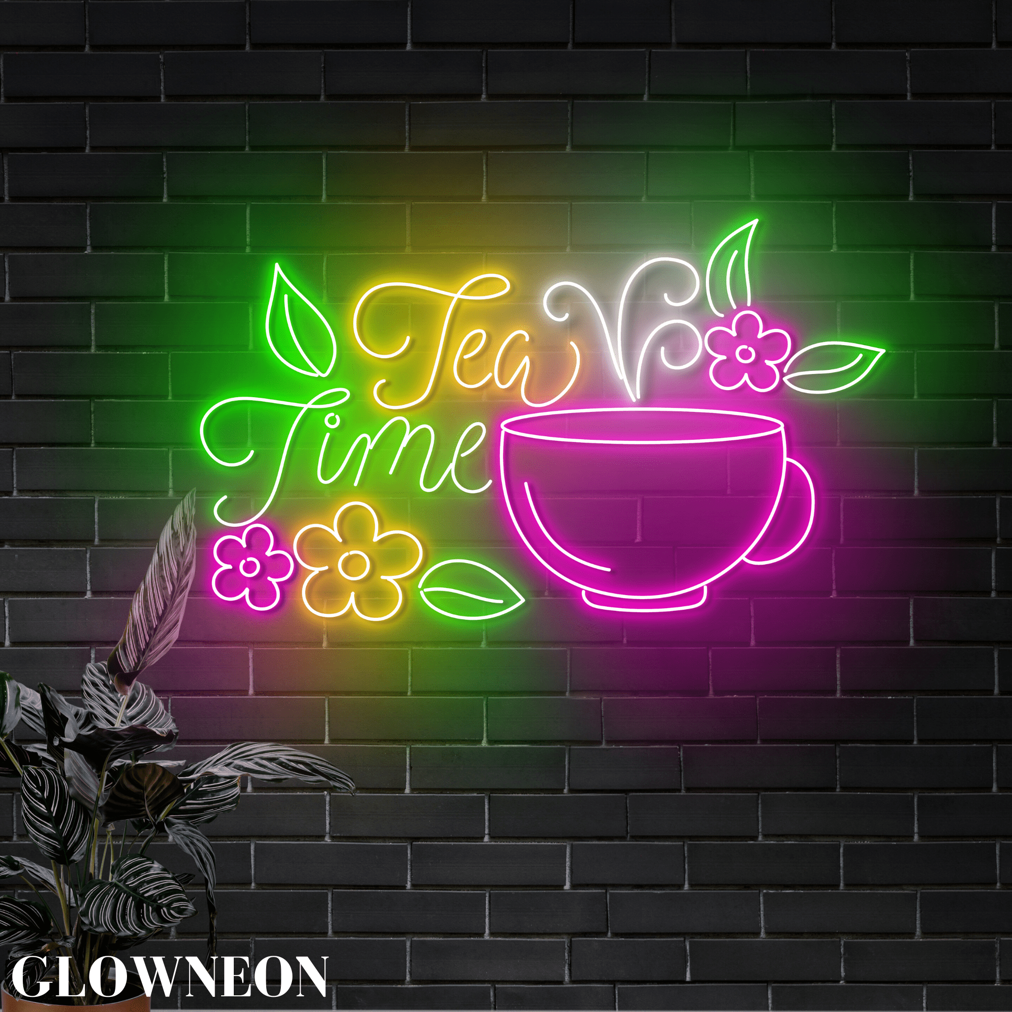 Glowneon Tea Time Neon Sign, Tea Cup Led Sign For Tea Shop Wall Decor ...