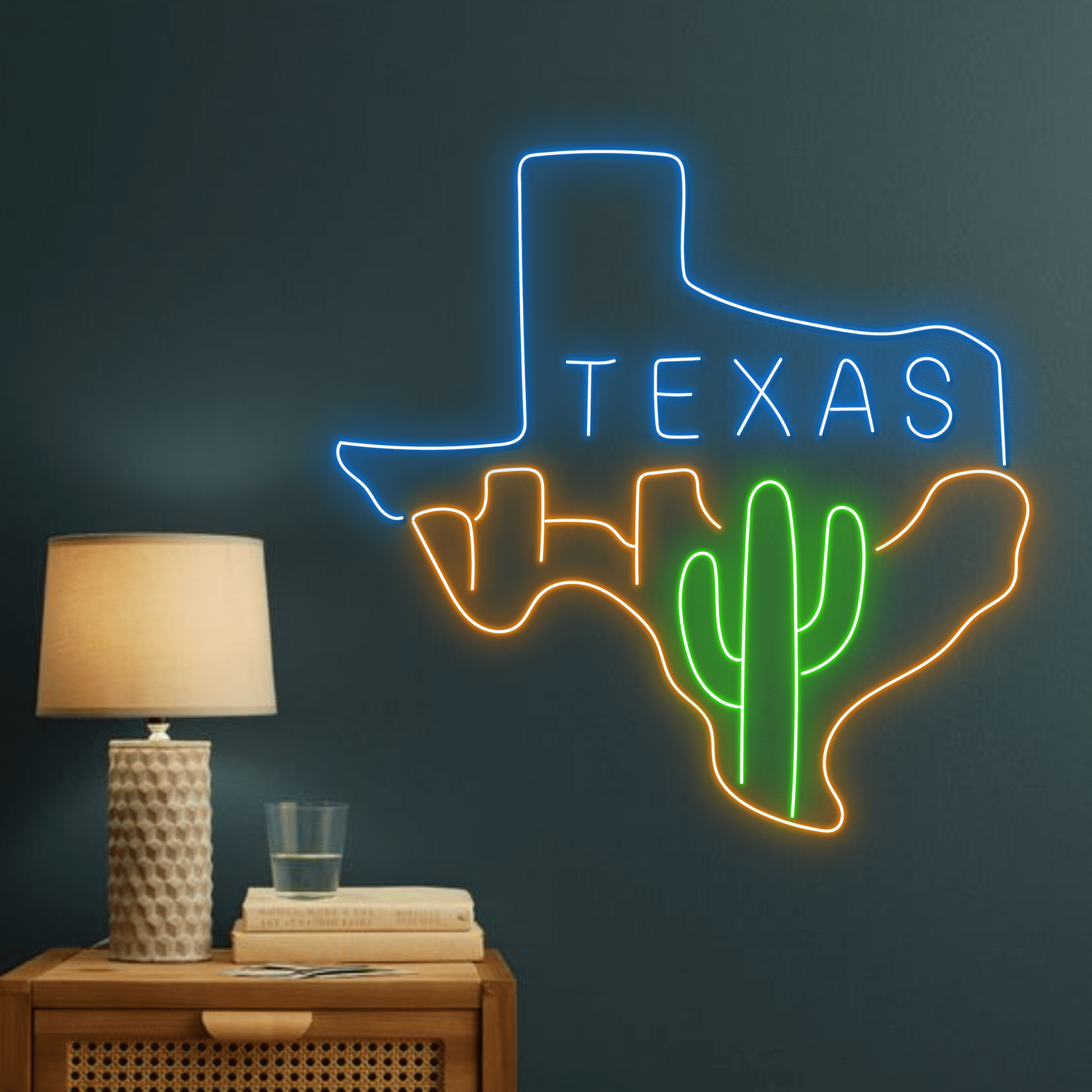 Glowneon Texas Map Neon Sign, Cactus Texas Bedroom Wall Art Decor ...
